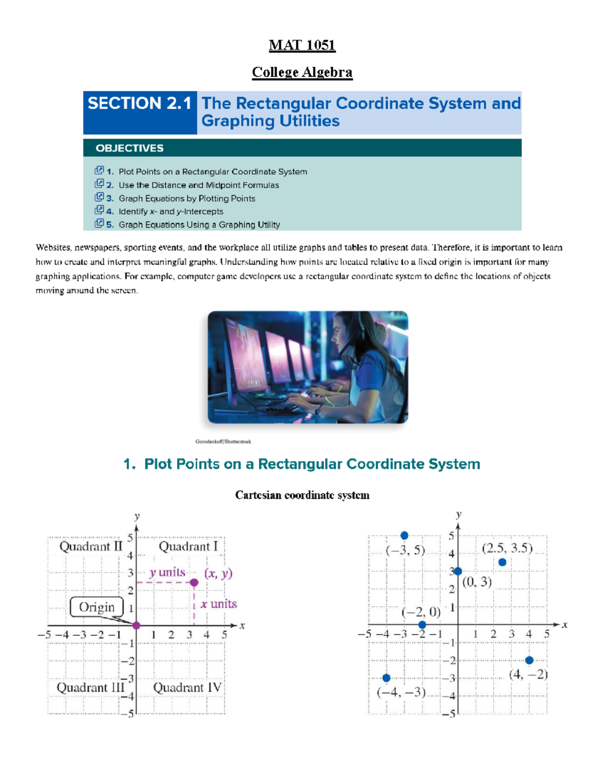 MAT 1051 College Algebra: Rectangular Coordinate System & Graphing ...