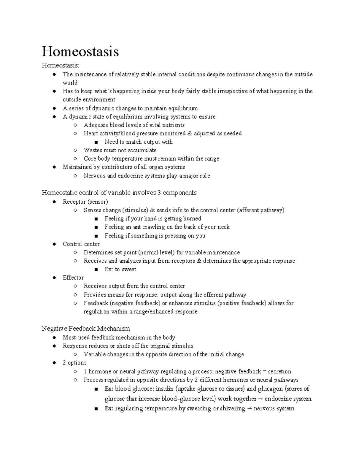Midterm #2 Notes: Homeostasis and Blood Regulation Concepts - Studocu