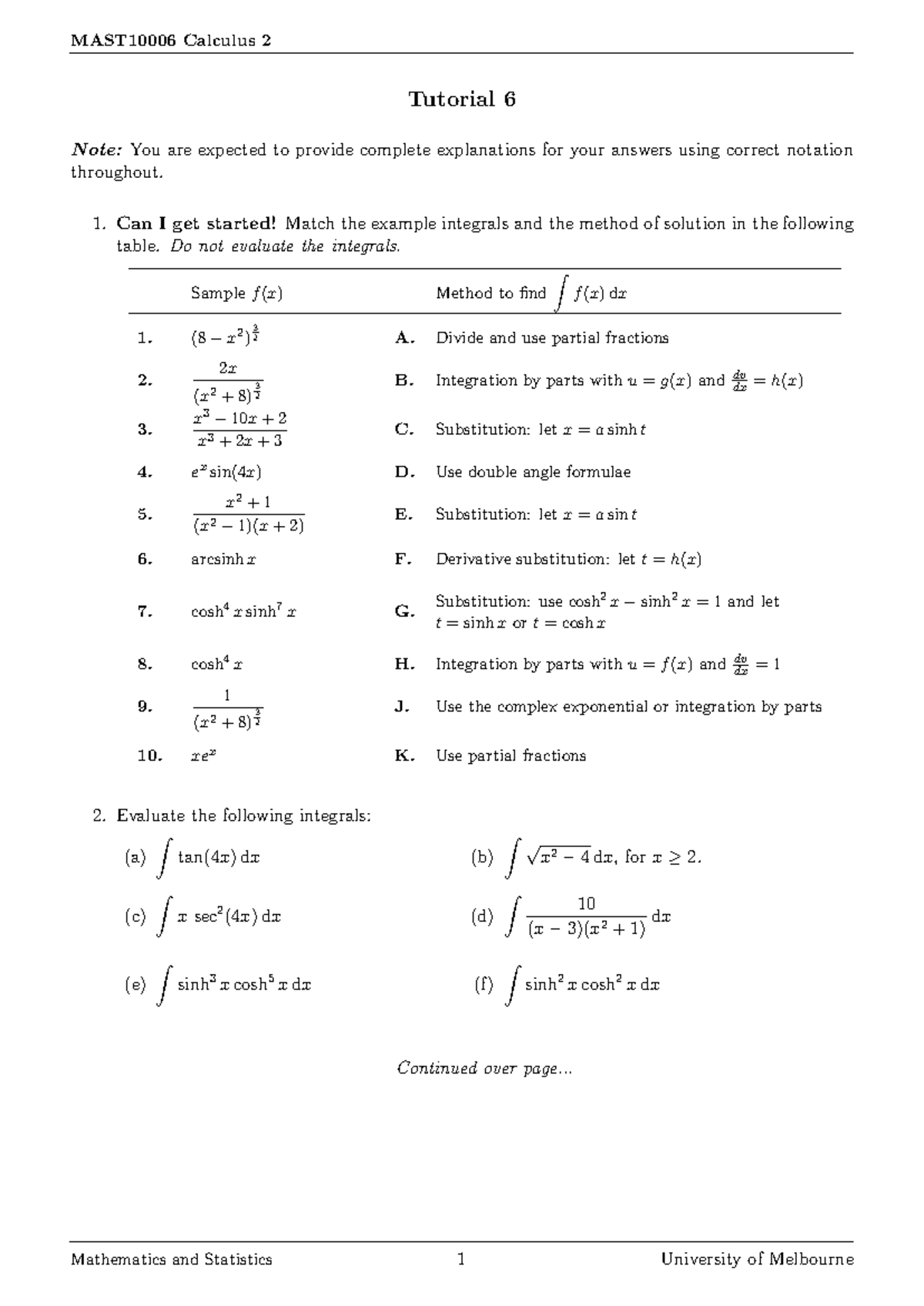 MAST10006 Week 6 Tutorial Questions & Detailed Solutions - Studocu