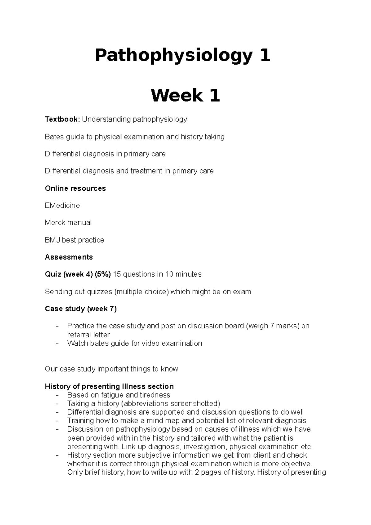 Pathophysiology 1 - Lecture Notes: Weeks 1-3 Overview and Key Topics ...