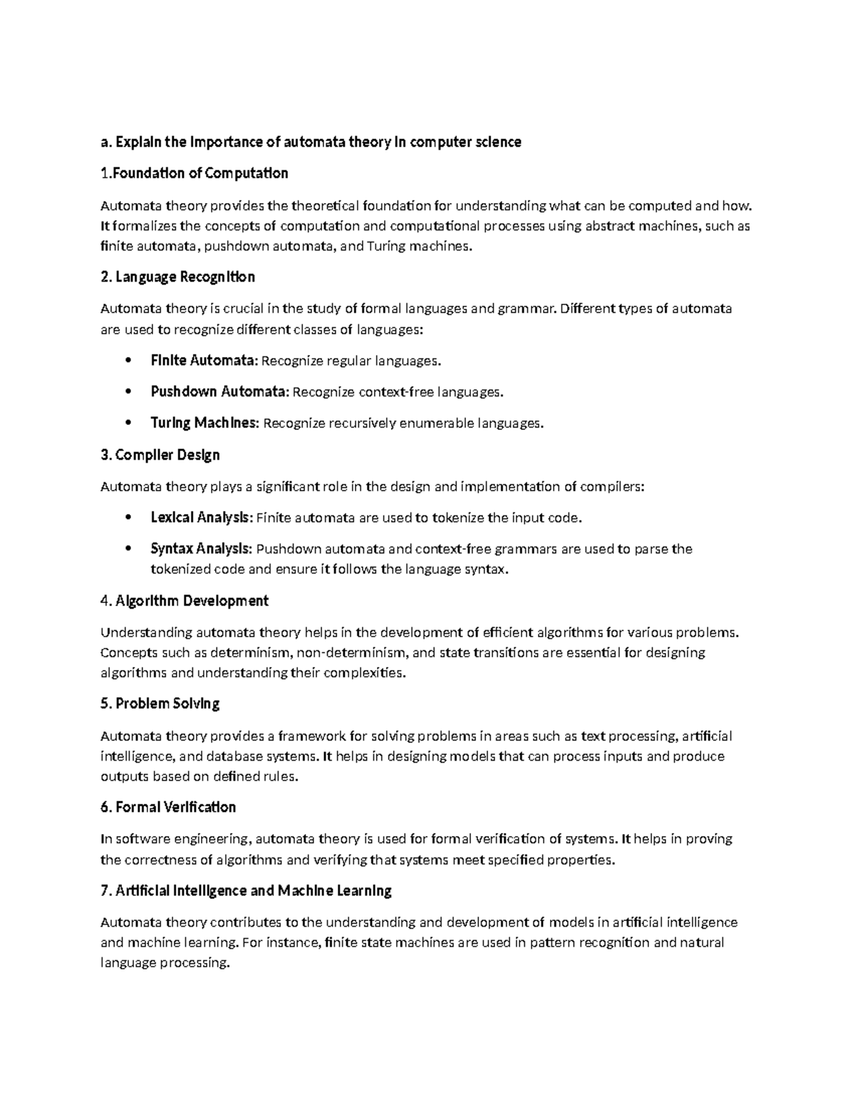 Elements of automata theory - a. Explain the importance of automata ...