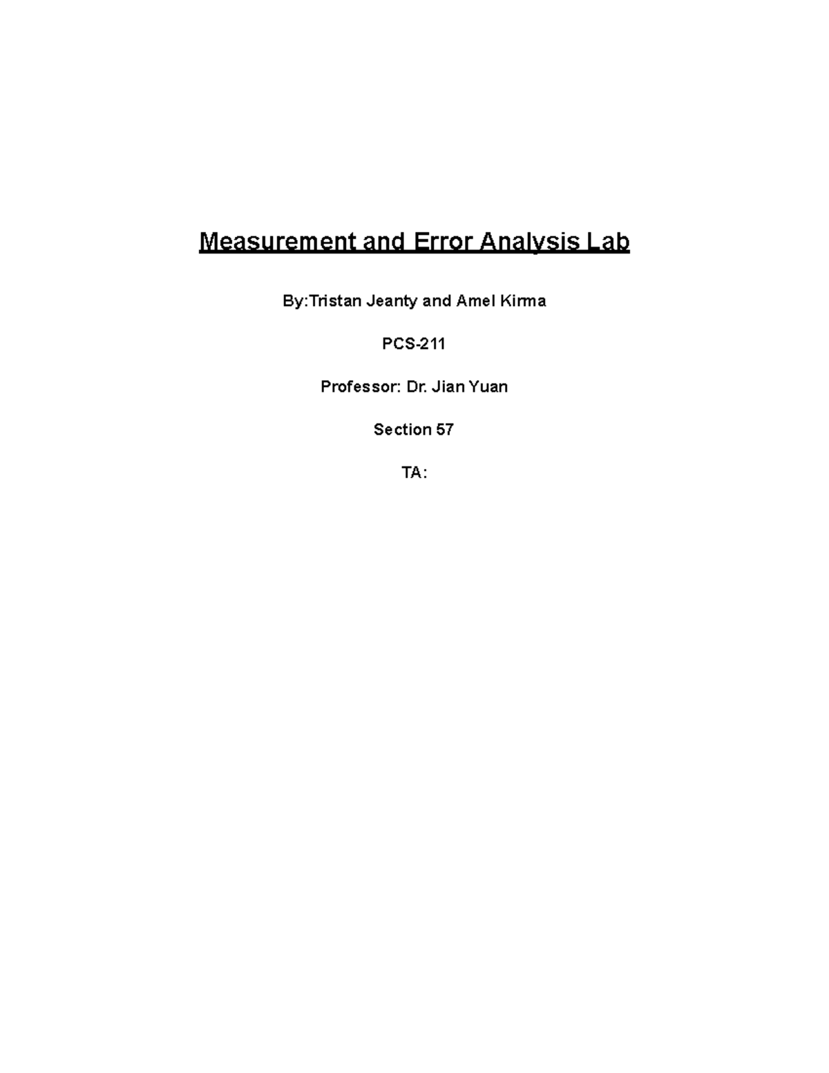 Lab 1 Report: Measurement and Error Analysis in Physics - Studocu