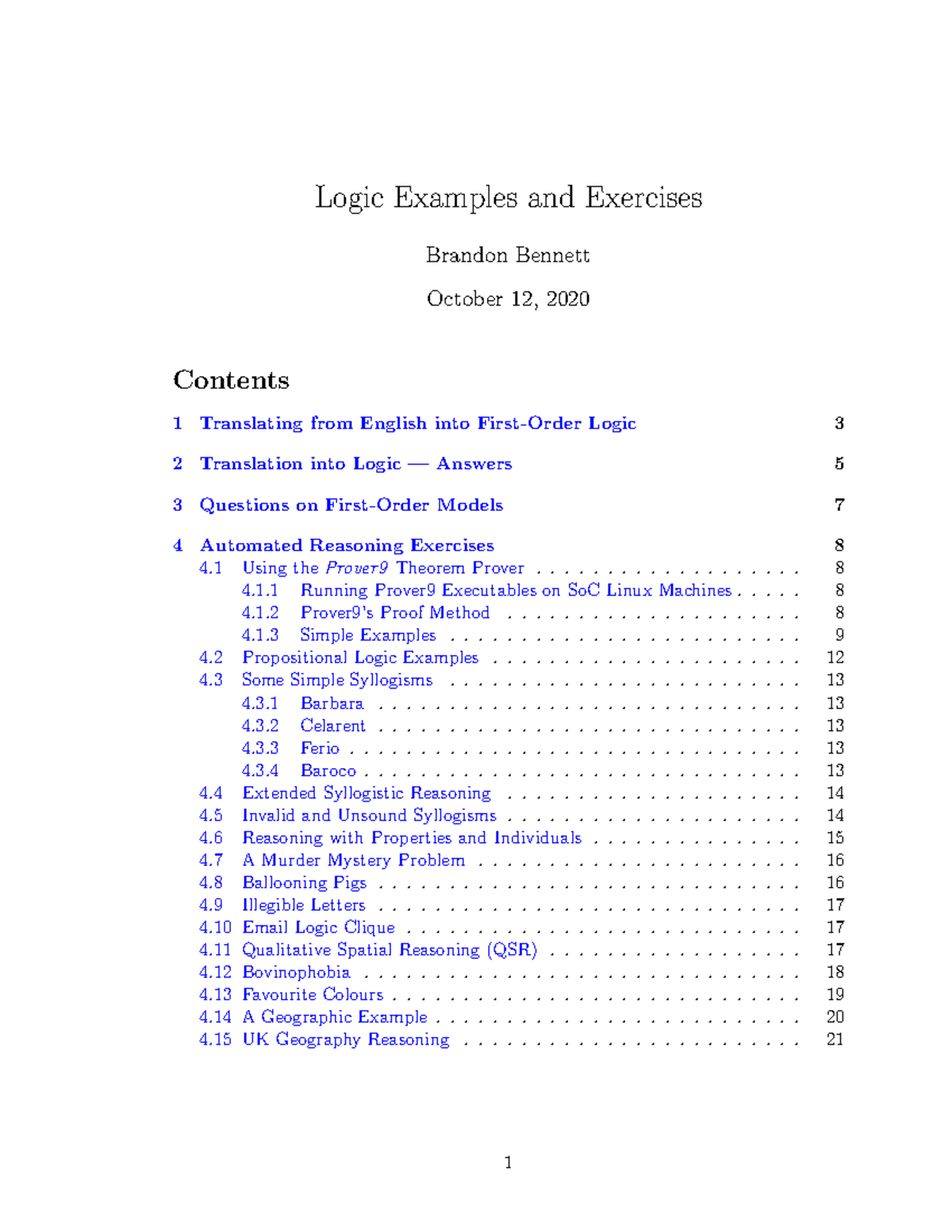 Logic Examples and Exercises (COMP101: Introduction to Logic) - Studocu
