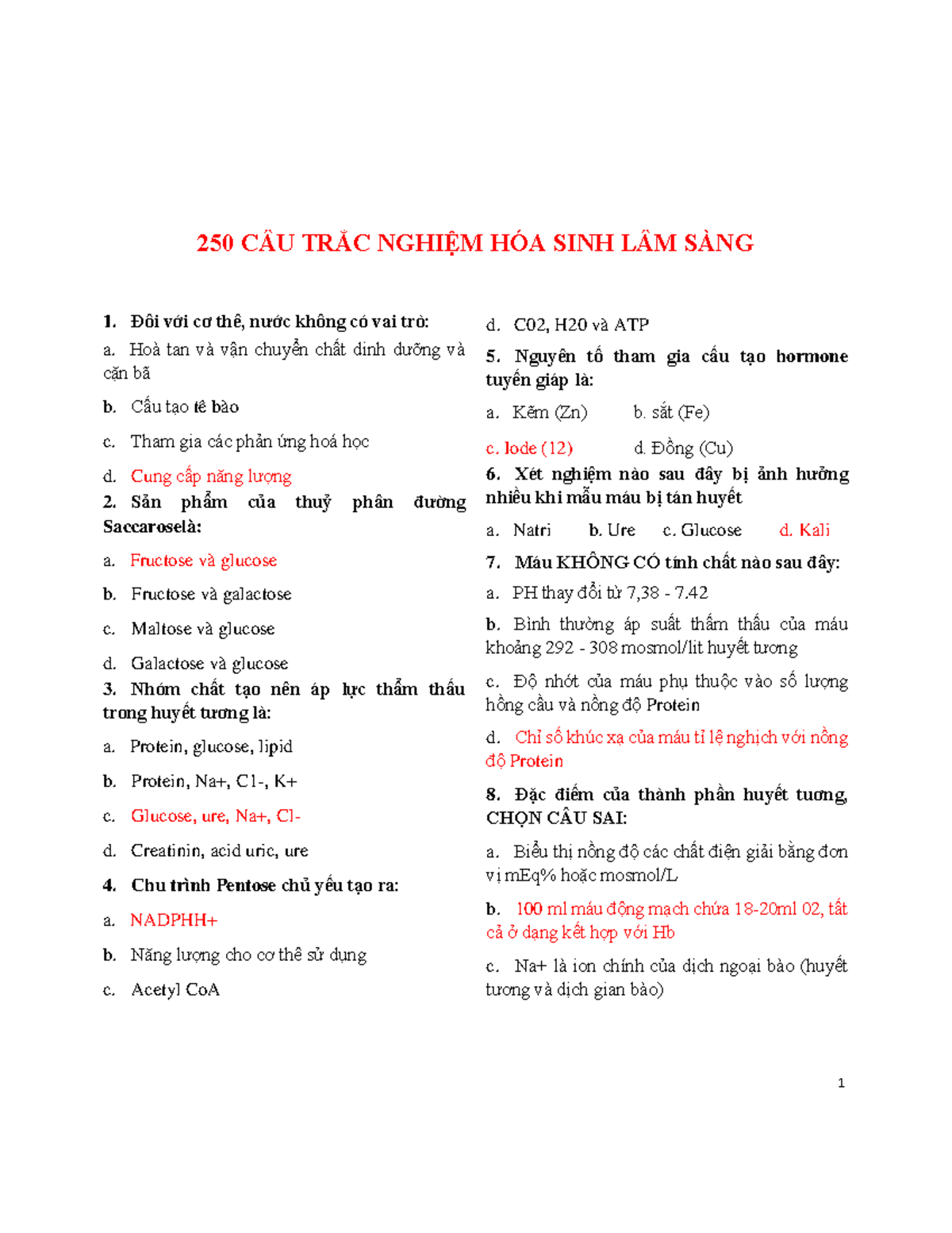 [123doc] - 250 Câu Trắc Nghiệm Hóa Sinh Lâm Sàng Ngành Y - Đáp Án Chi ...