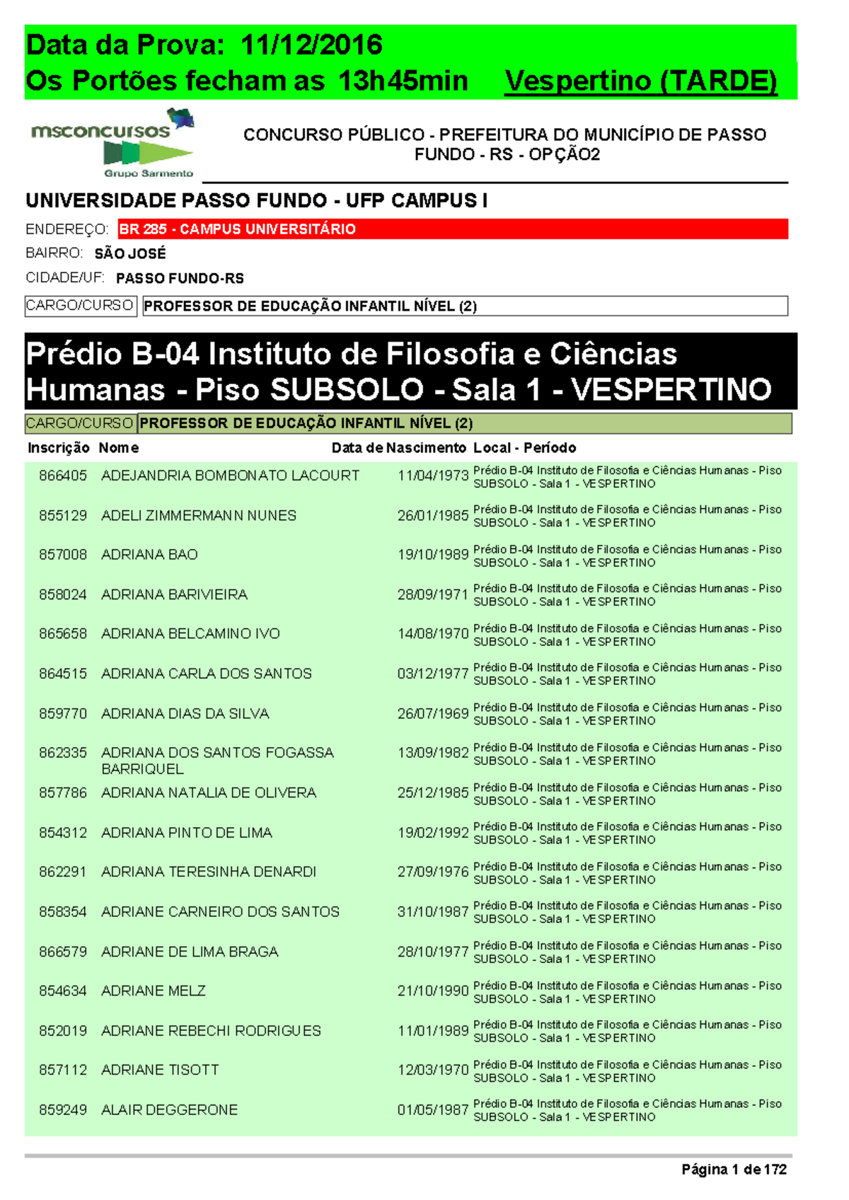 6255 - Locais de Prova Professor Educação Infantil Opção 2 - Studocu