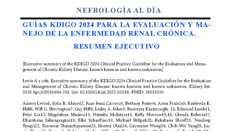 Guías KDIGO 2024: Evaluación y Manejo de la Enfermedad Renal Crónica - Studocu