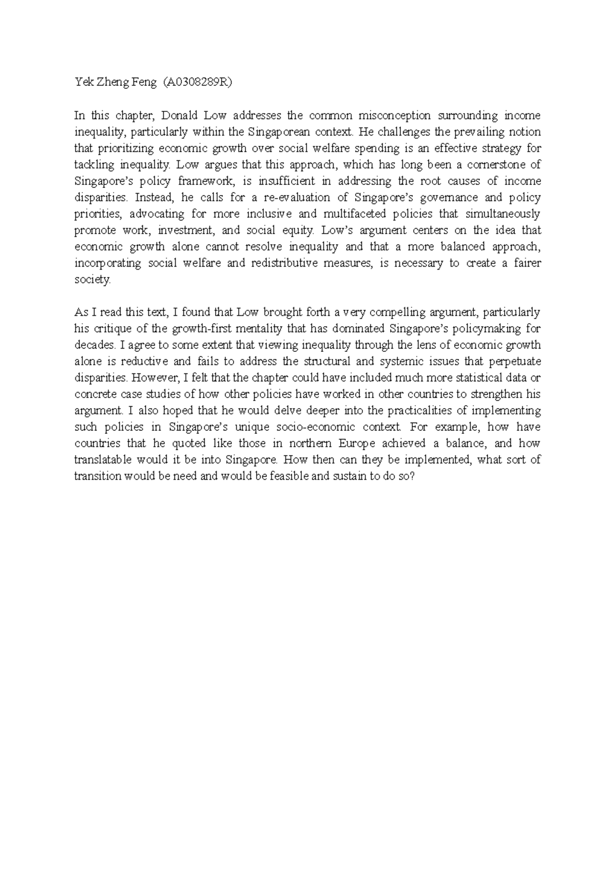 Critical Reflection 2 - economy - Yek Zheng Feng (A0308289R) In this ...