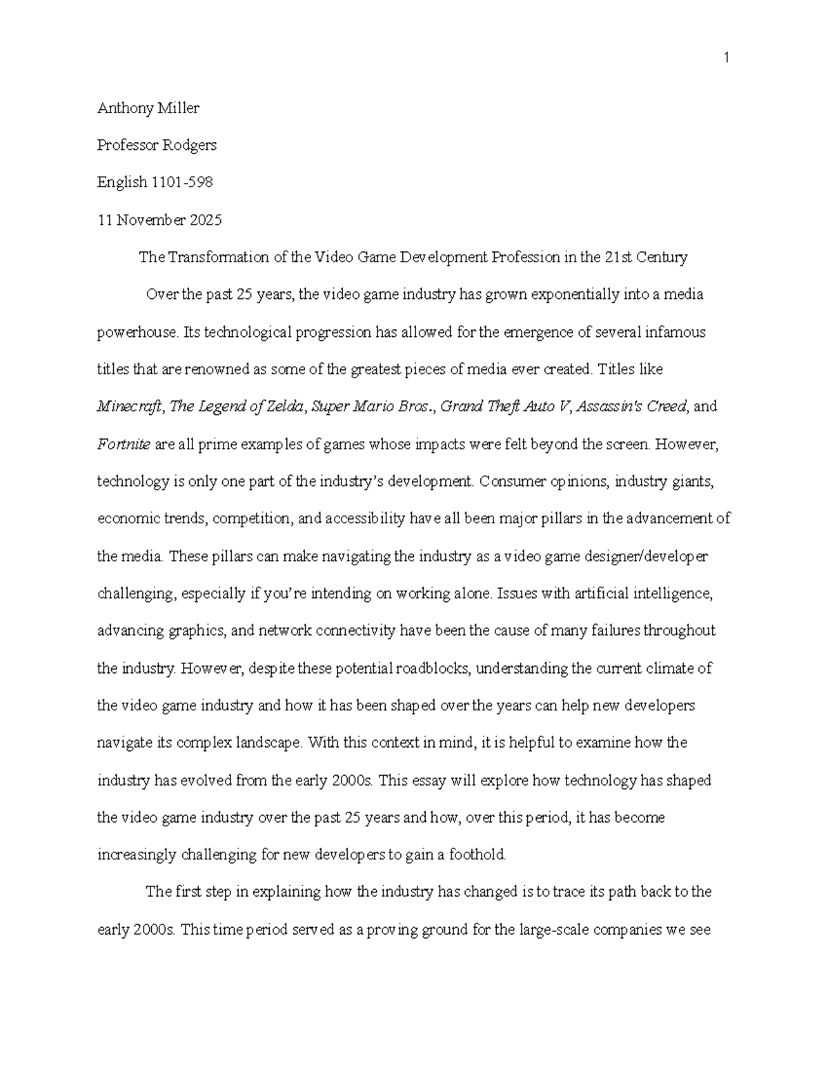 ENG 11 Essay: The Evolution of Video Game Development in the 21st ...