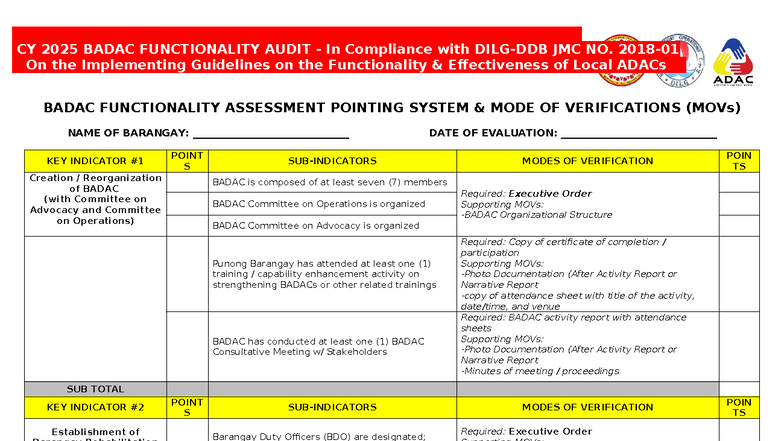 CY 2025 BADAC Functionality Audit: Compliance with JMC Guidelines - Studocu