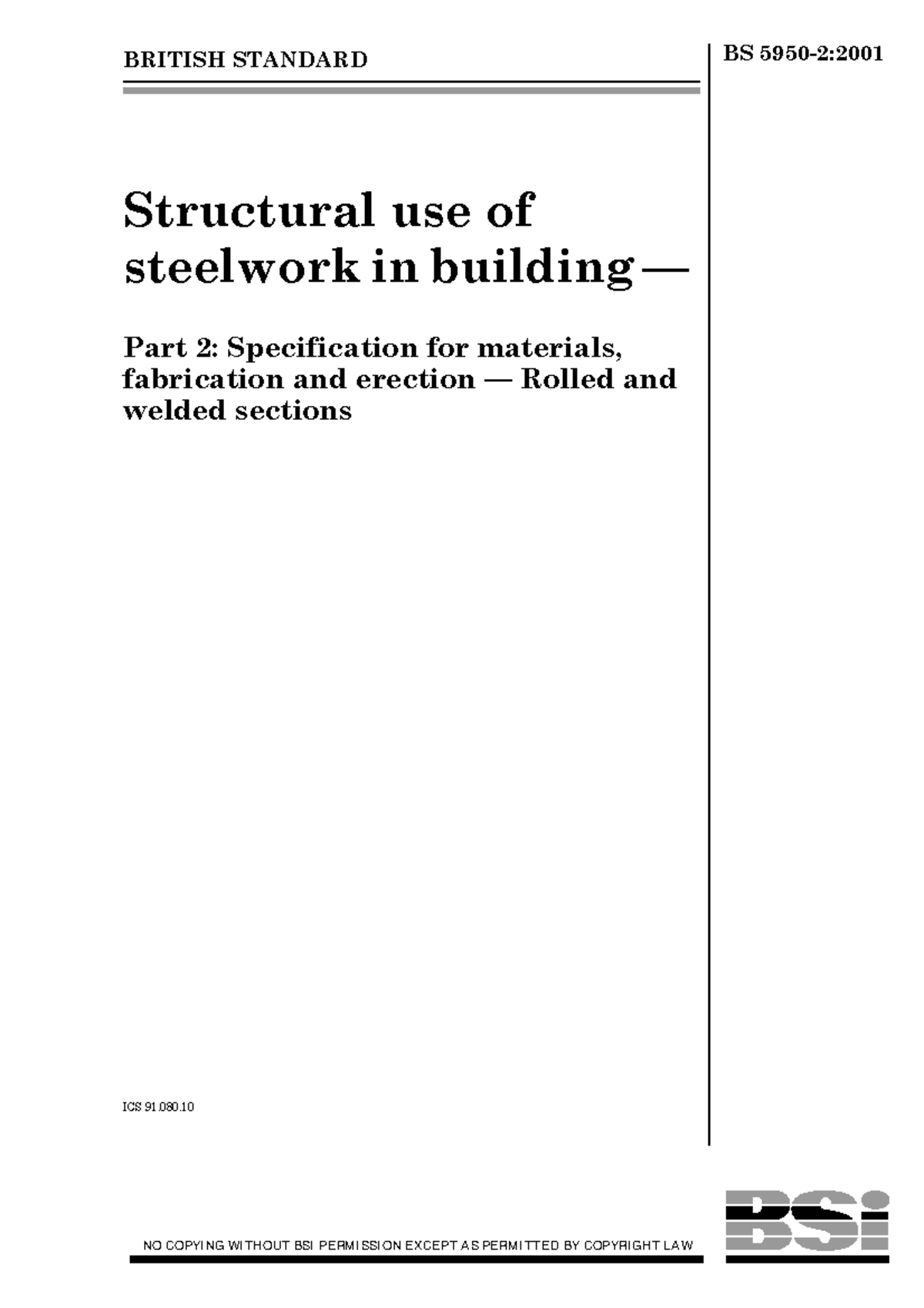 BS 5950-2: Specification for Steelwork Materials & Fabrication - Studocu