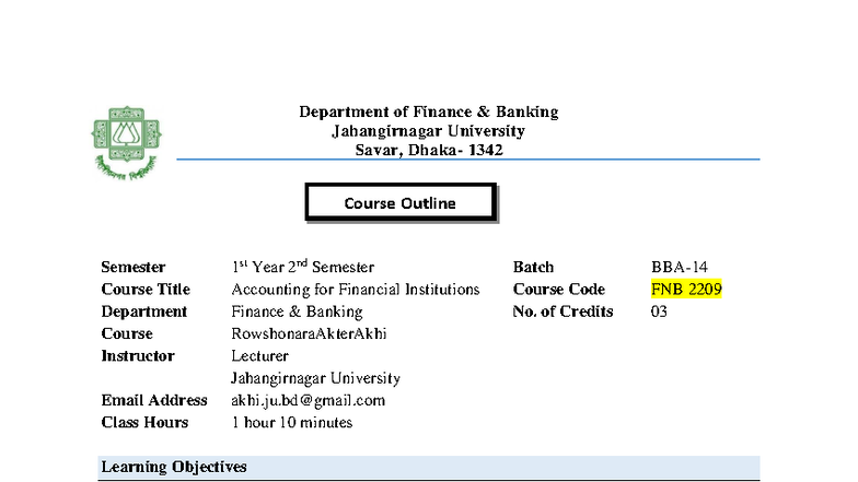 FNB 2209 Course Outline: Accounting for Financial Institutions - Studocu