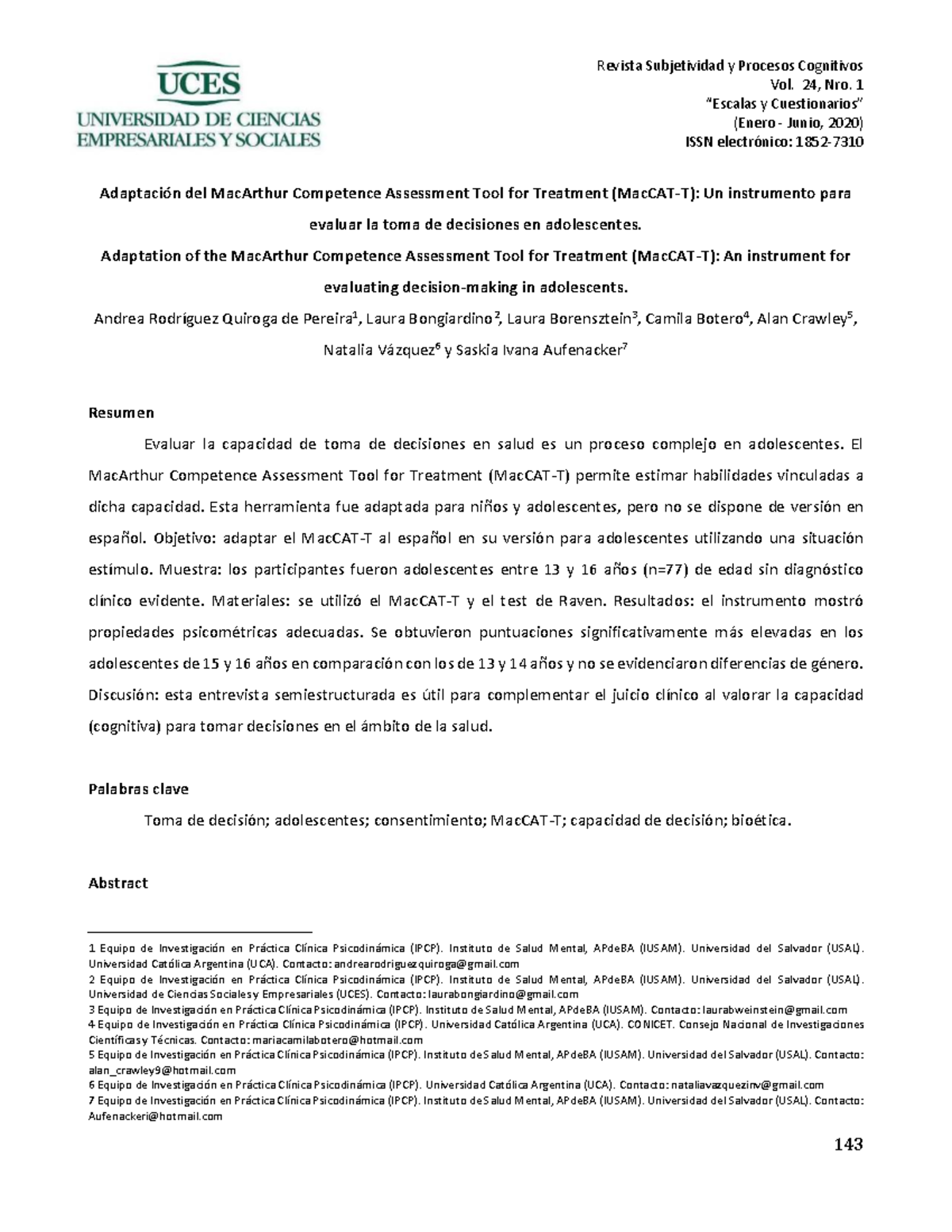 Adaptación del MacArthur Competence Assessment Tool para Adolescentes ...