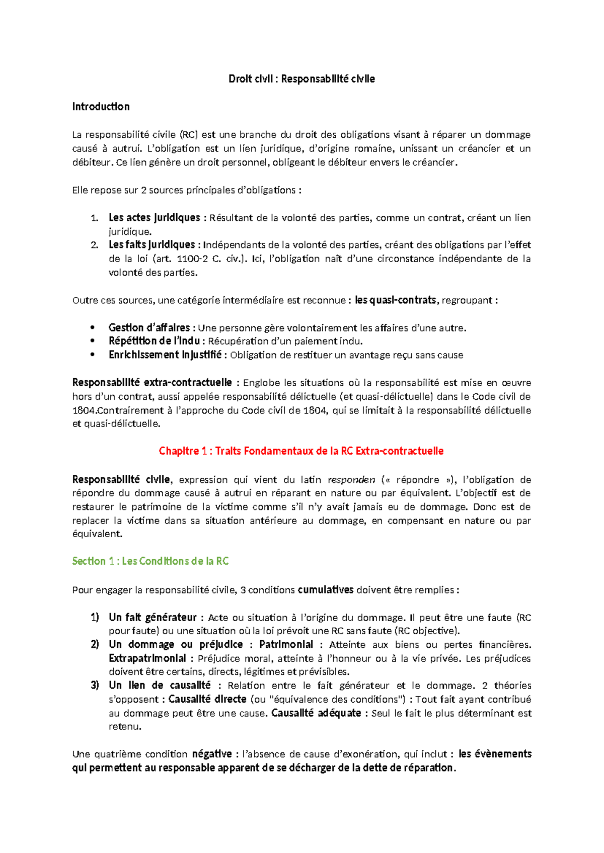 Droit Civil : Introduction à la Responsabilité Civile (CM) - Studocu