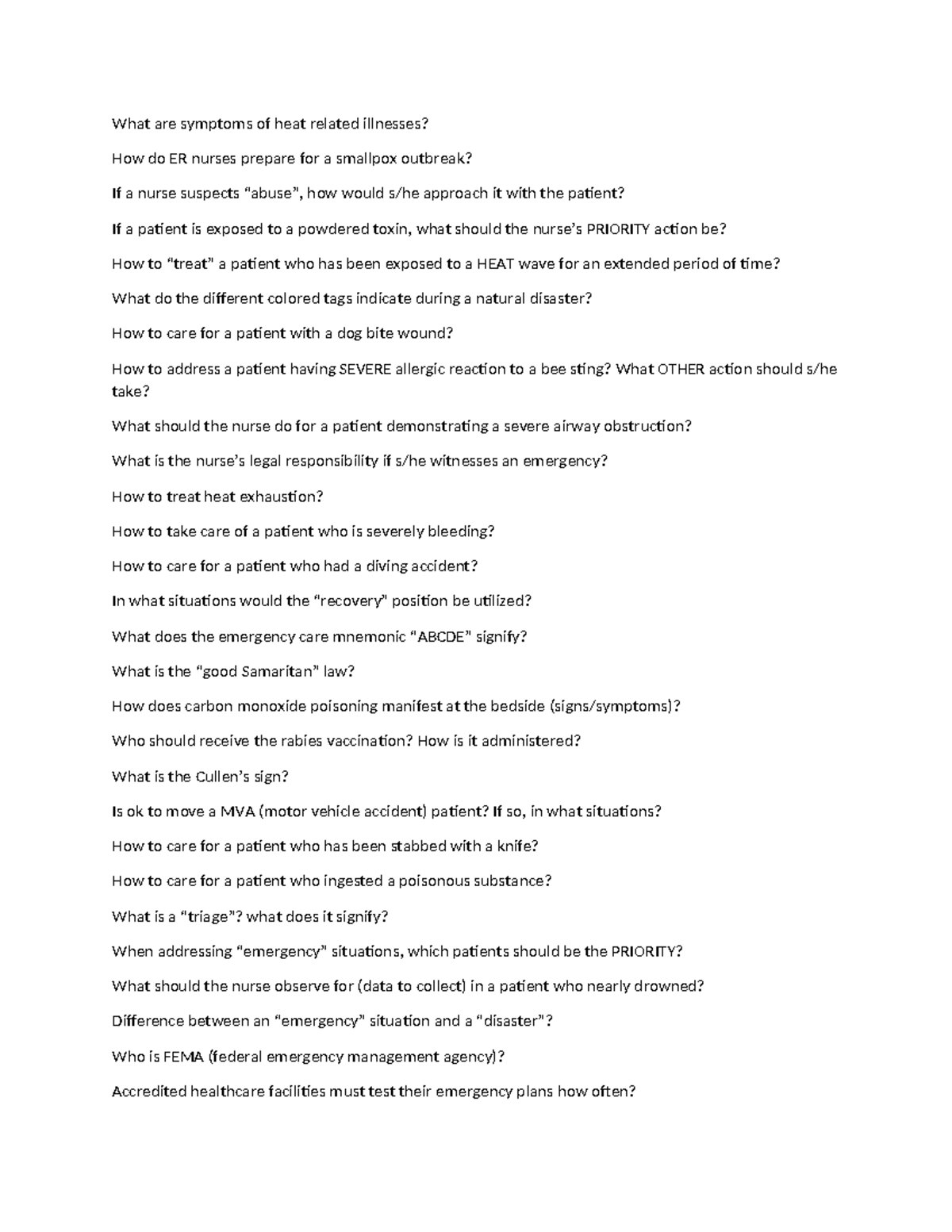 Review Notes for Test #6: Emergency Care & Response Strategies - Studocu