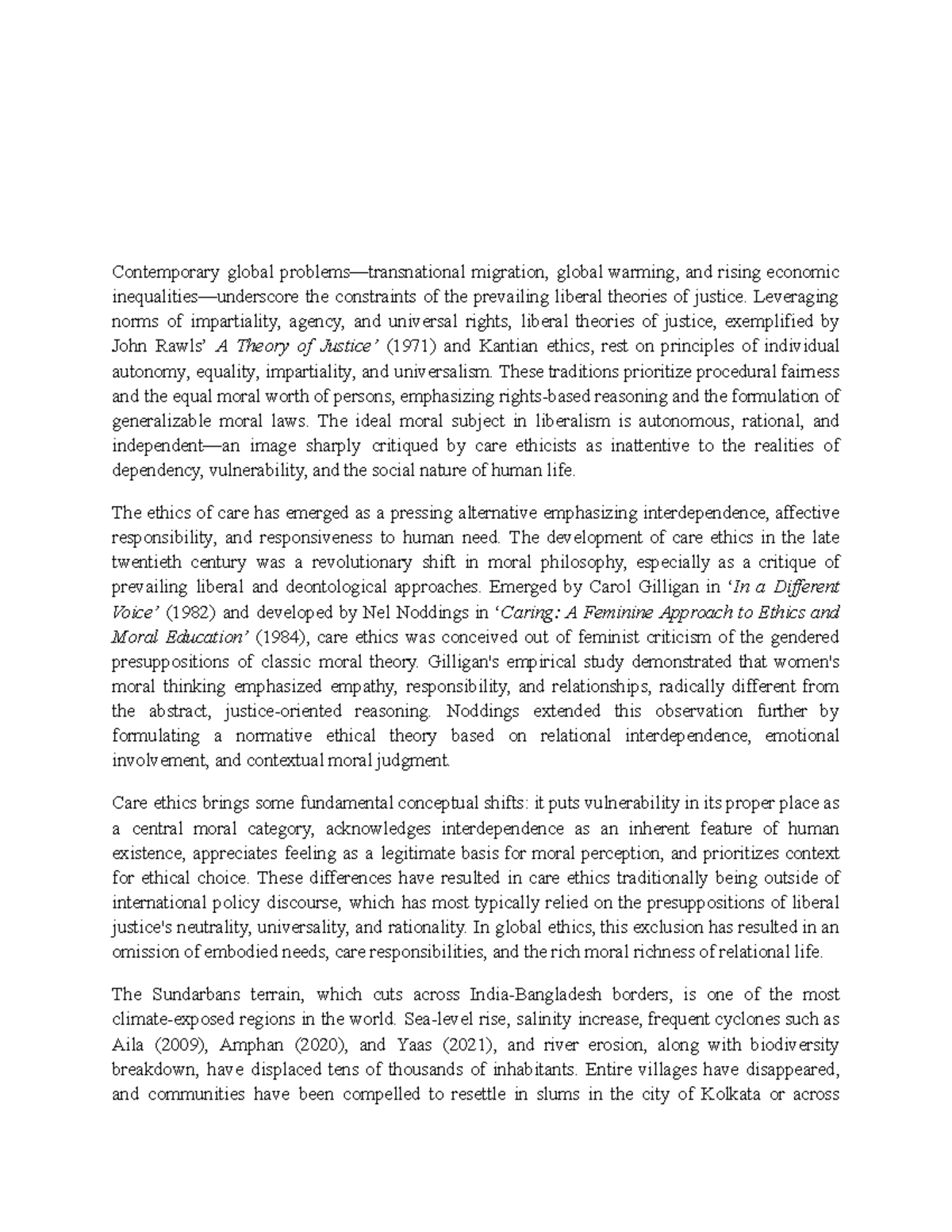 GE Assignment: Care Ethics and Global Migration Challenges - Studocu