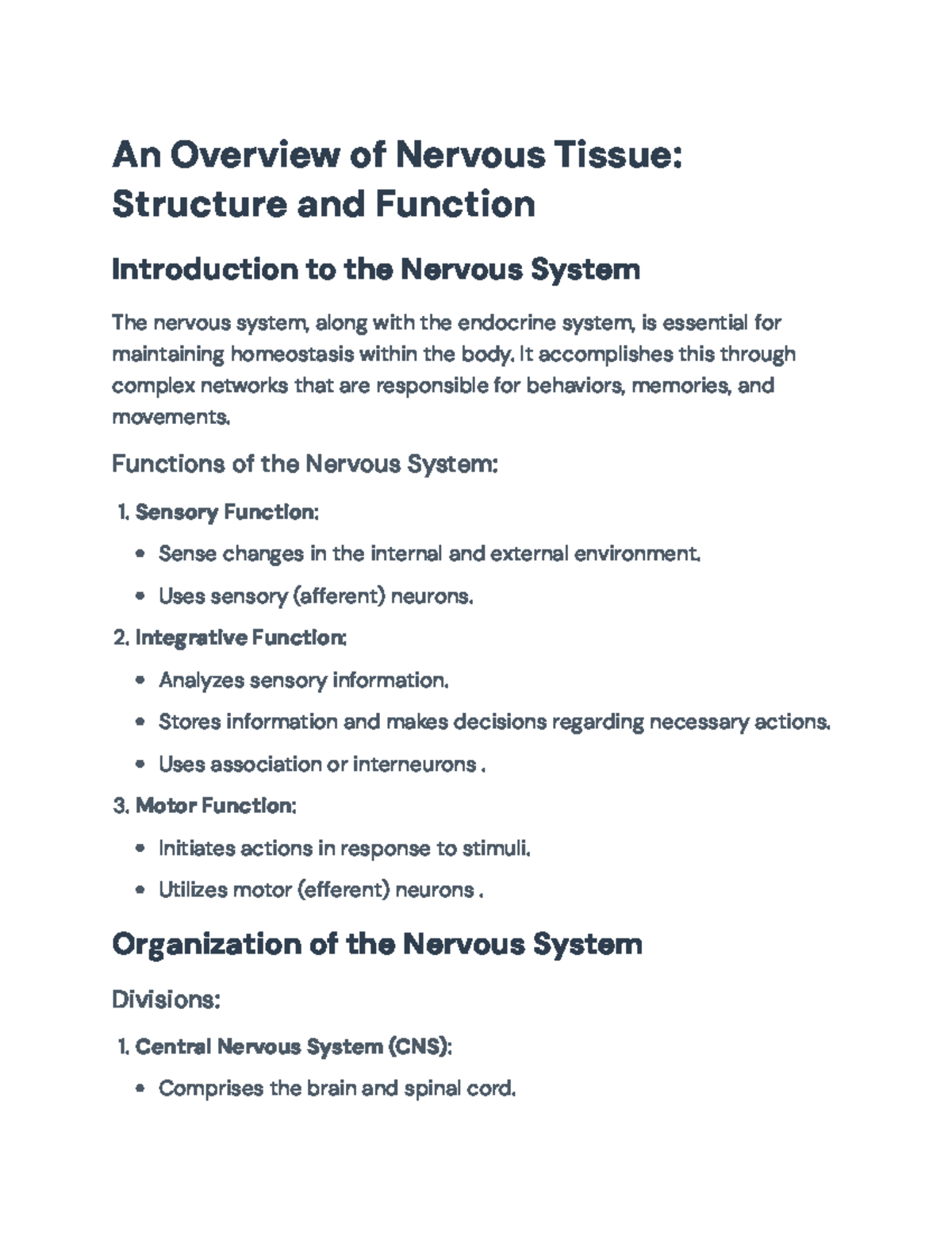 Nervous System Overview: Functions, Structure, and Histology - An ...