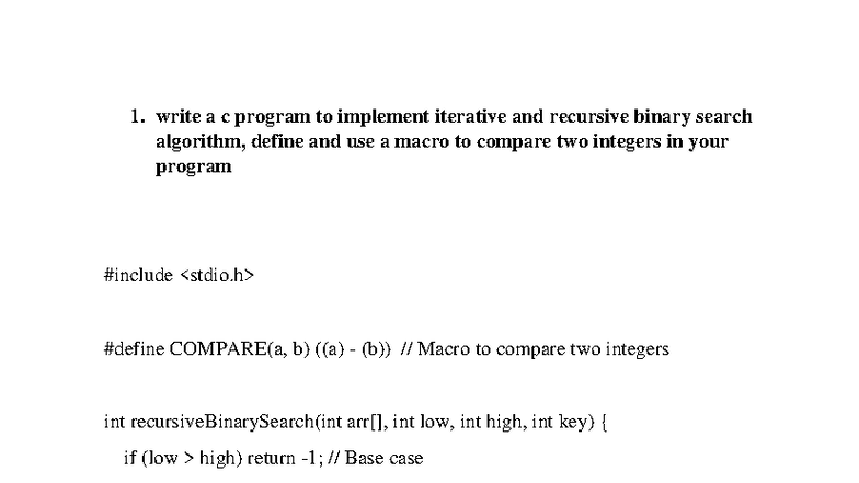 C Program: Iterative & Recursive Binary Search Algorithm - Studocu