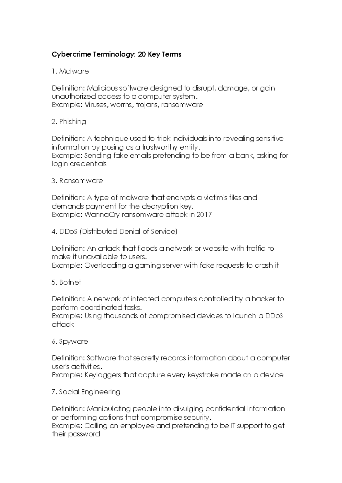 Cybercrime Terminology: 20 Essential Terms Explained - Studocu