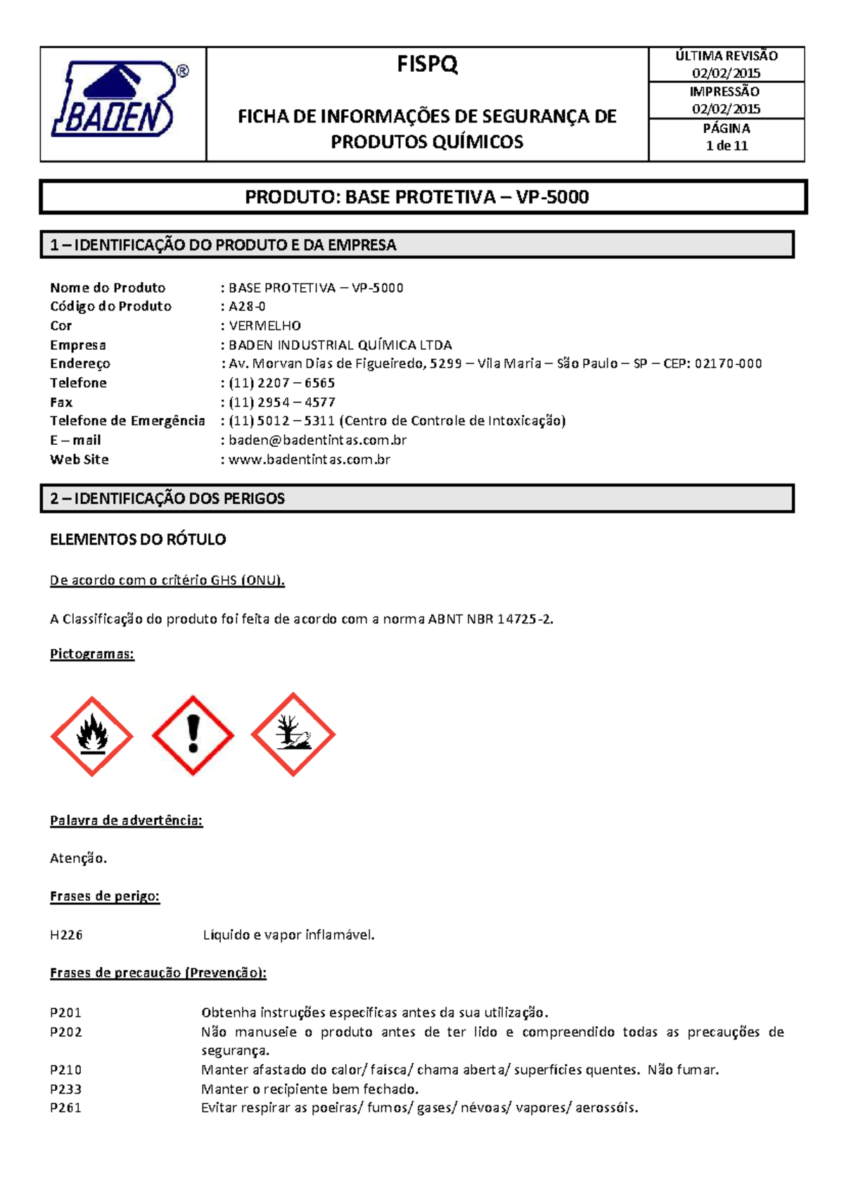 FISPQ - Base Protetiva VP-5000: Segurança e Manuseio Químico - Studocu