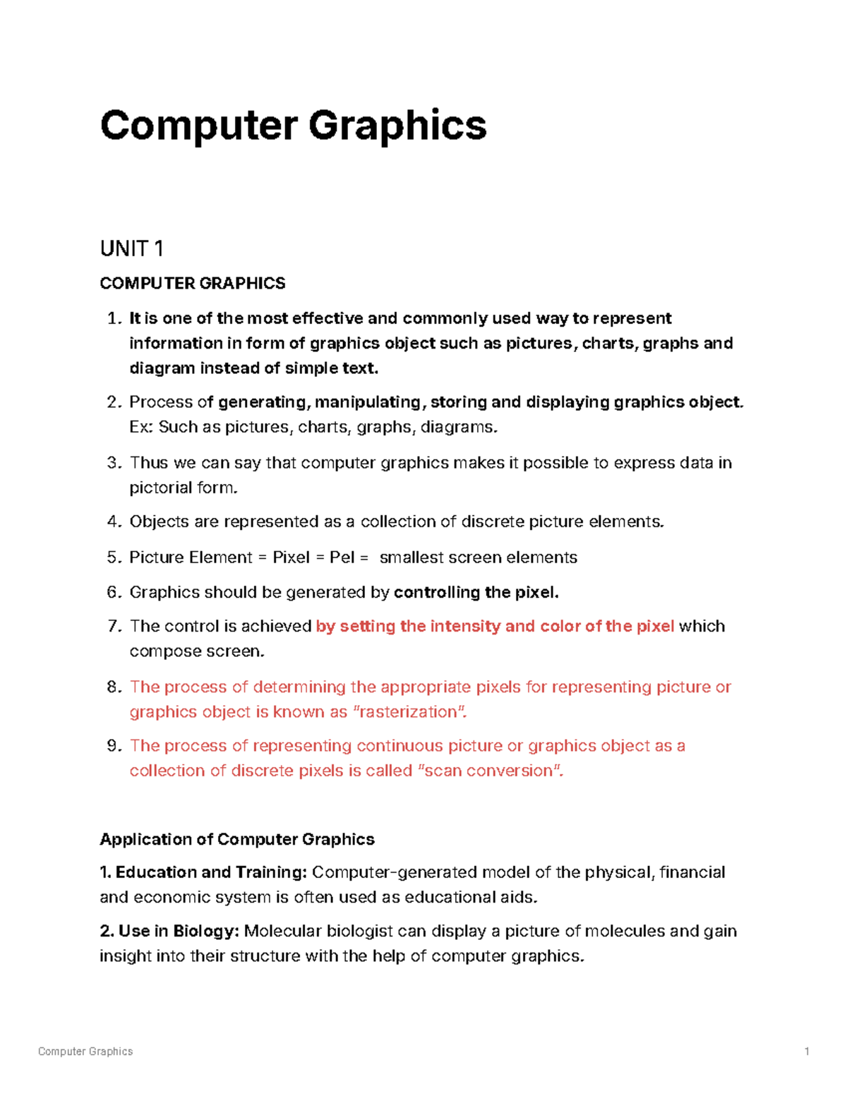 CG midsem - notes - Computer Graphics UNIT 1 COMPUTER GRAPHICS It is ...