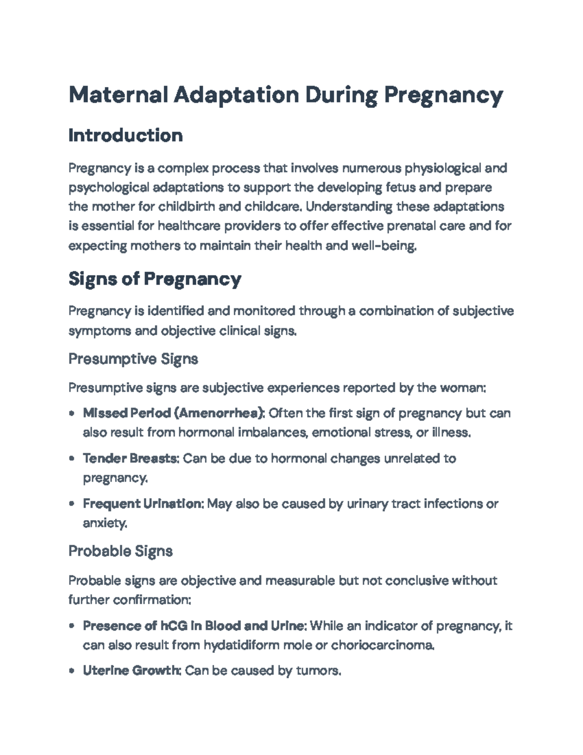 Maternal Adaptation During Pregnancy: Physiological & Nutritional ...