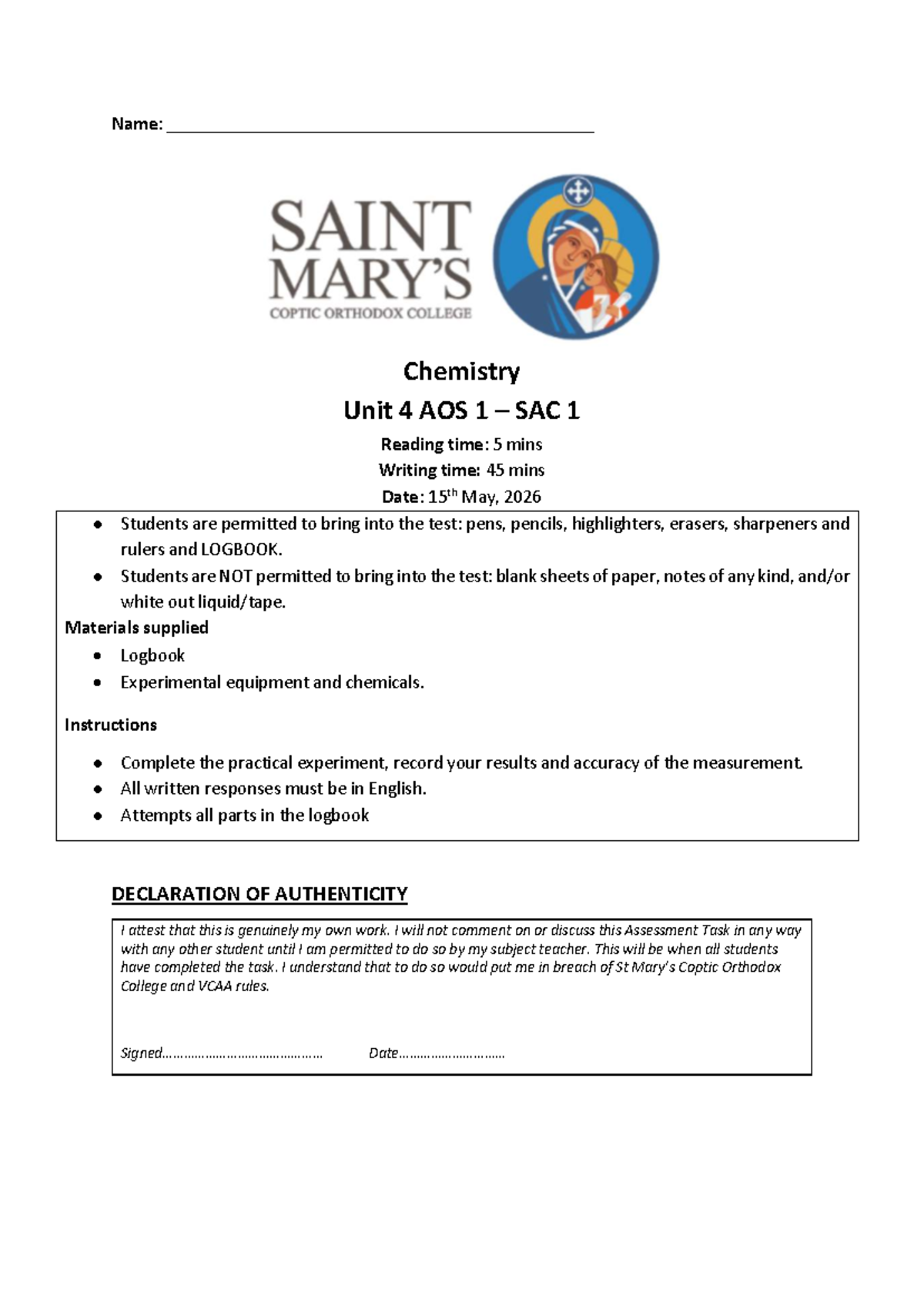 SAC 2 Part 1 - Chemistry Unit 4 AOS 1 Practical on Hydrocarbons - Studocu