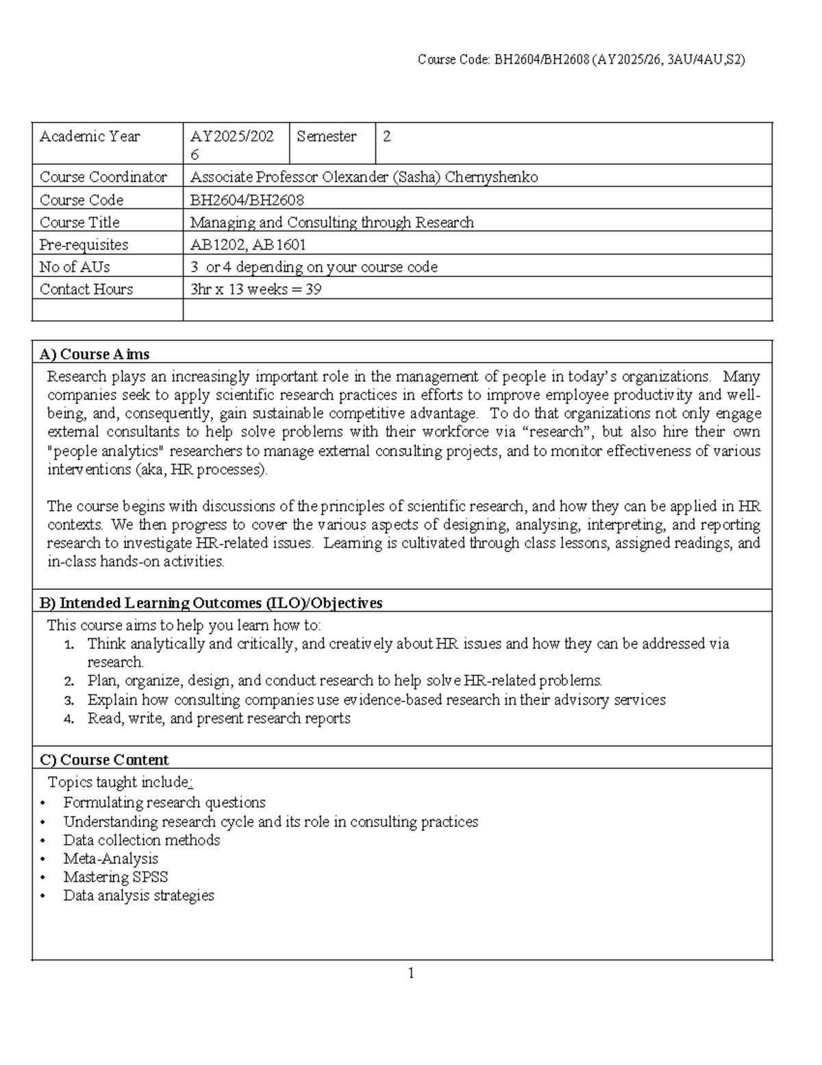 Course Outline: BH2604-BH2608 Managing and Consulting through Research ...