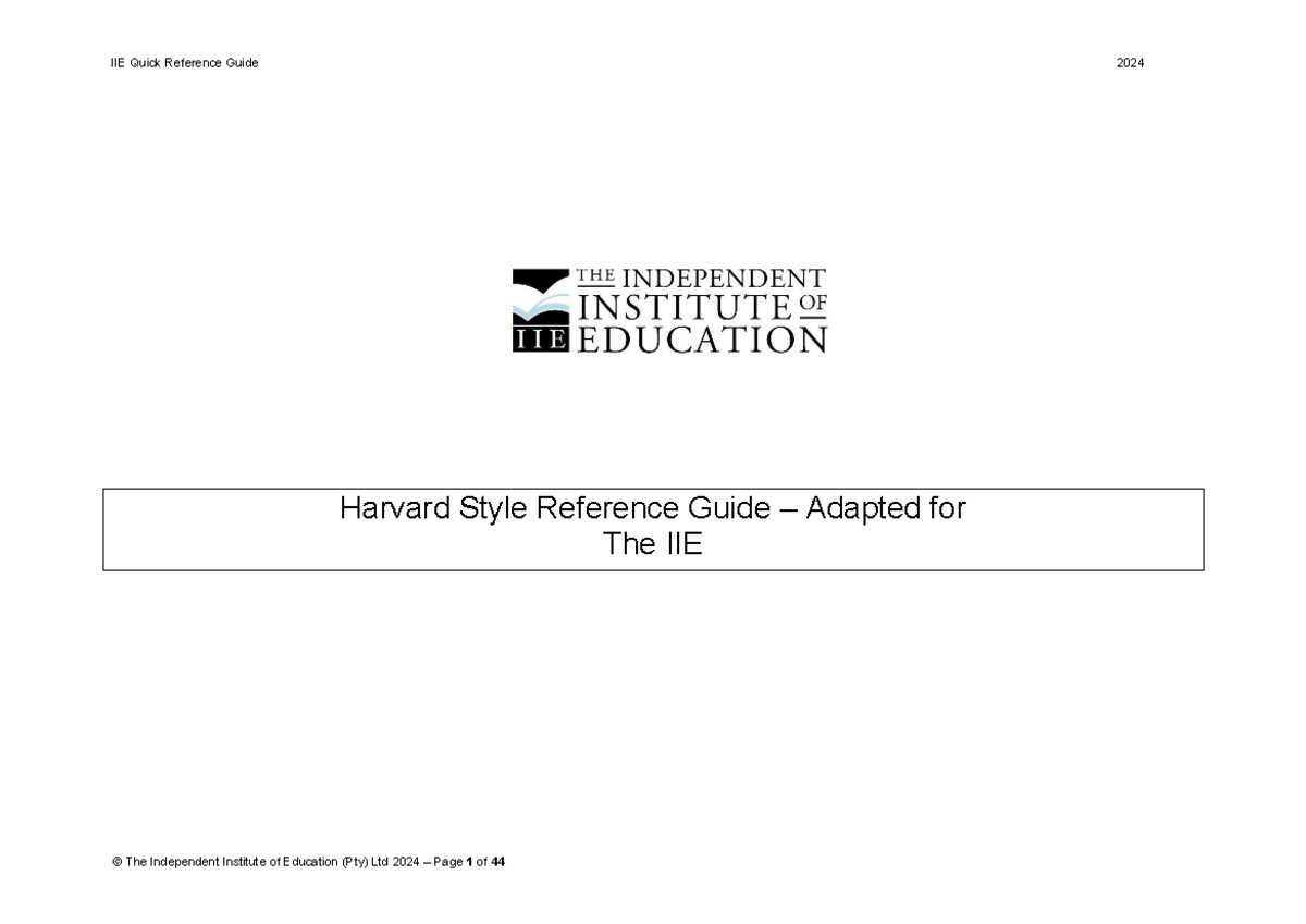 The IIE Harvard Style Reference Guide 2024: Comprehensive Notes ...