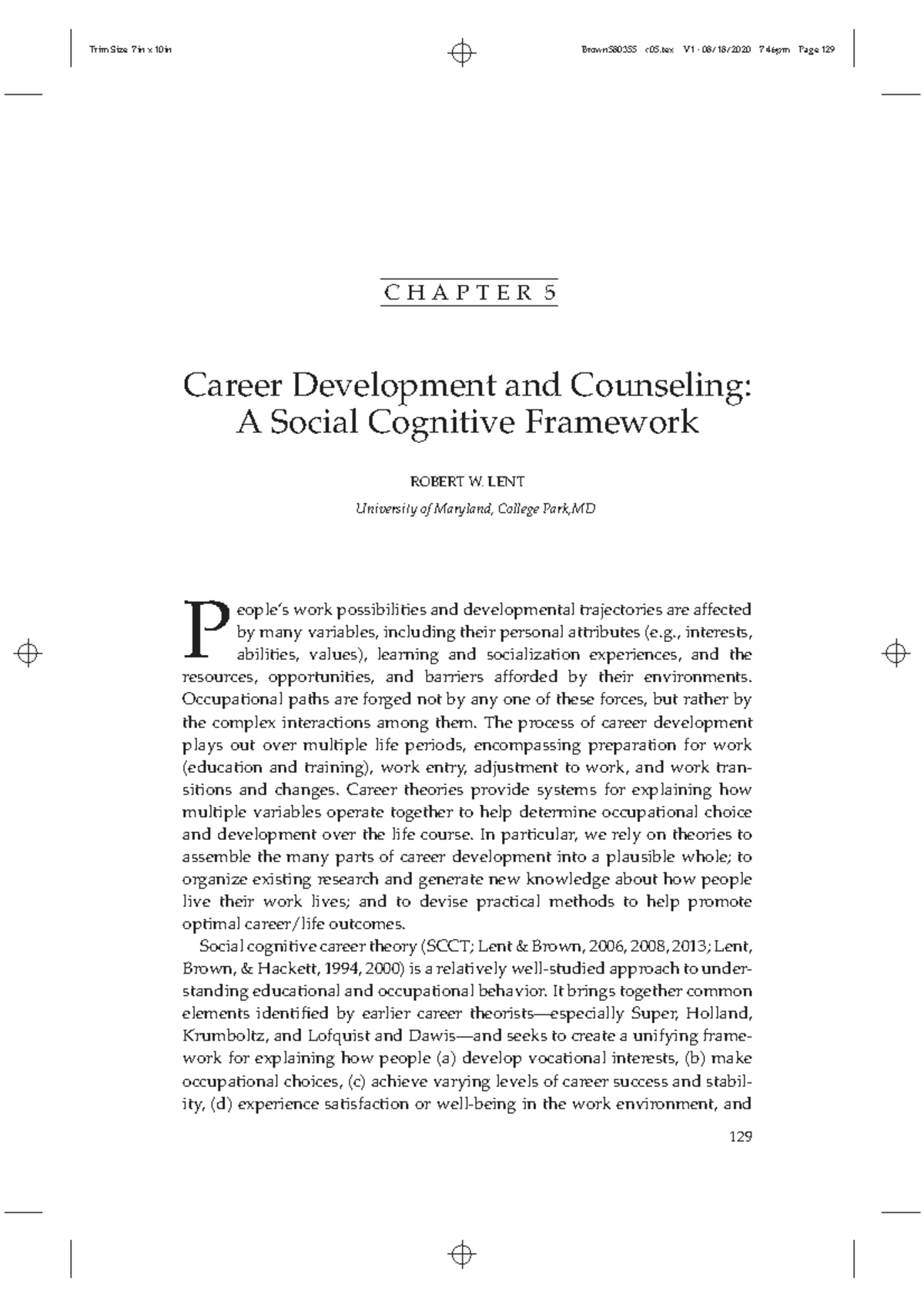 Career Development and Counseling: A Social Cognitive Framework ...