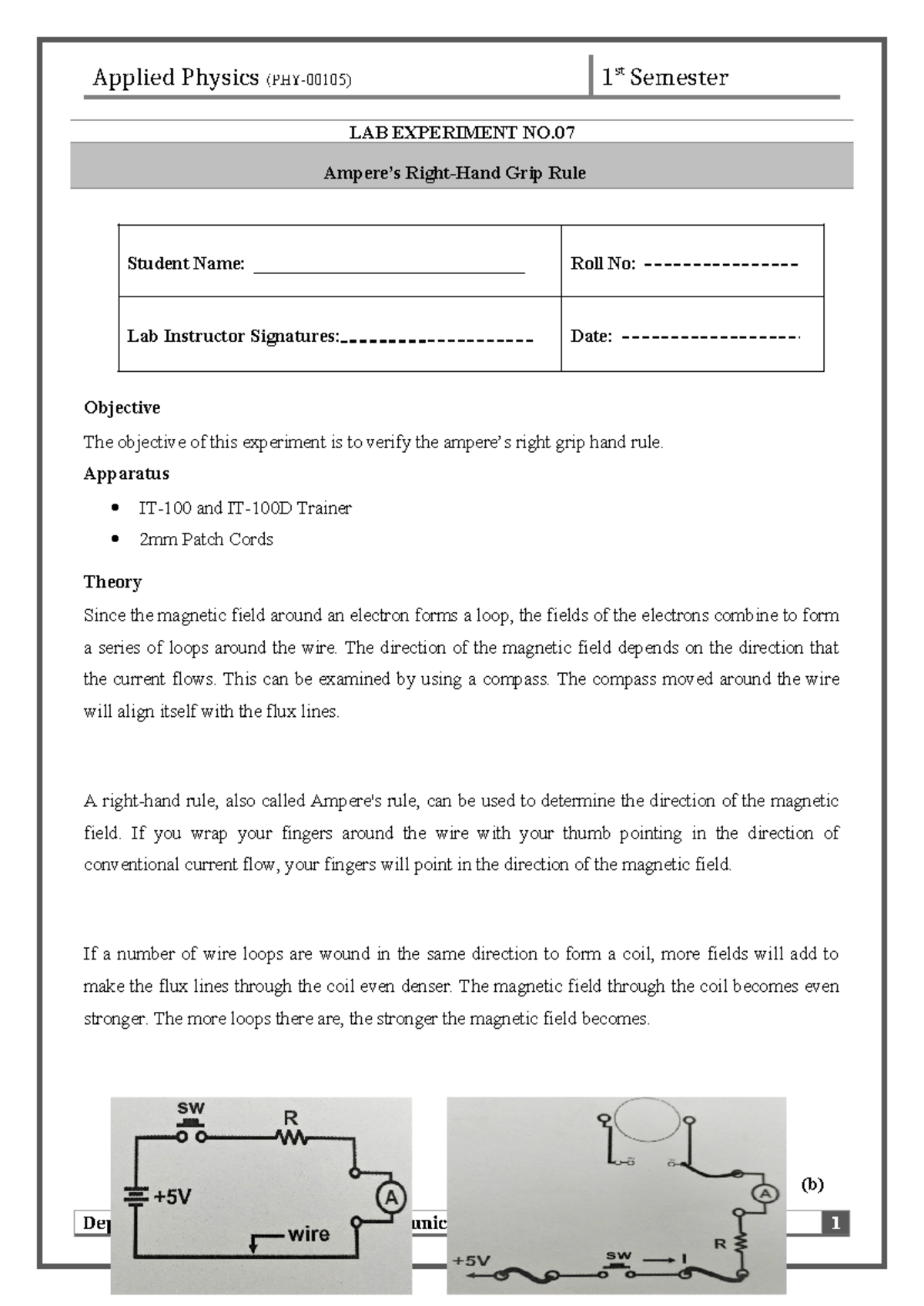 1st Semester Applied Physics Lab Experiment No. 07: Grip Rule - Studocu