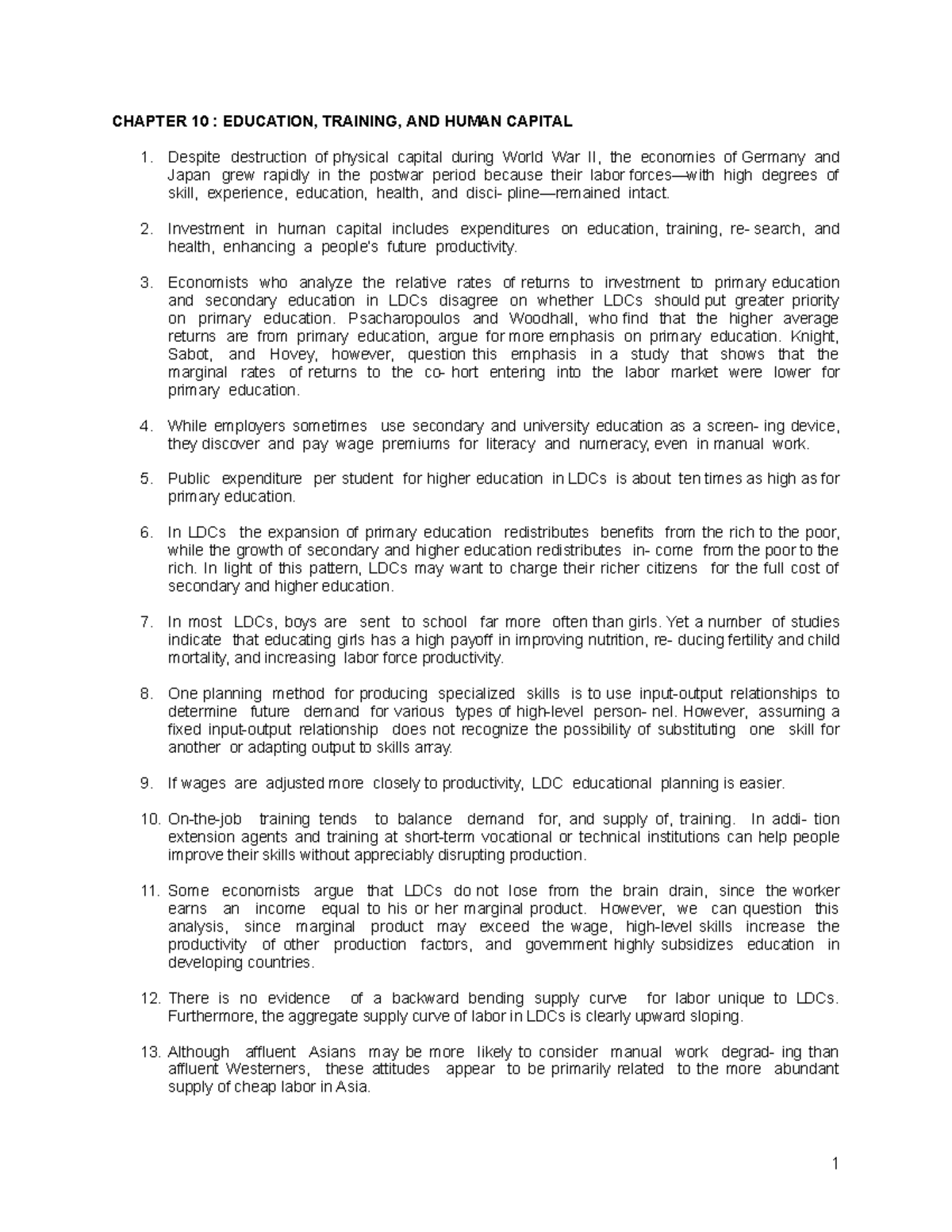 CHAPTER NOTES: ECONOMIC DEVELOPMENT (EDUCATION, CAPITAL, ENVIRONMENT ...