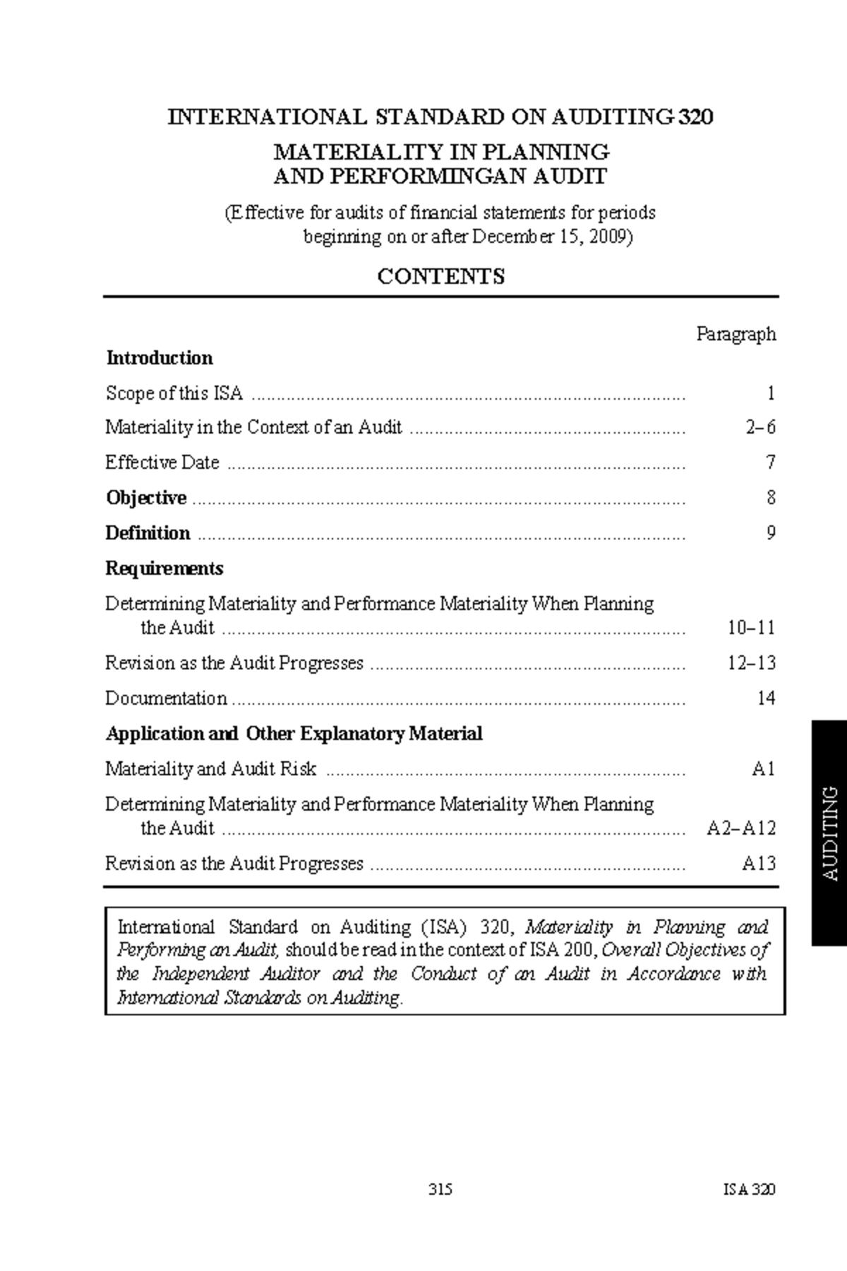 A019 2012 Iaasb Handbook ISA 320 - AUDITING INTERNATIONAL STANDARD ON ...