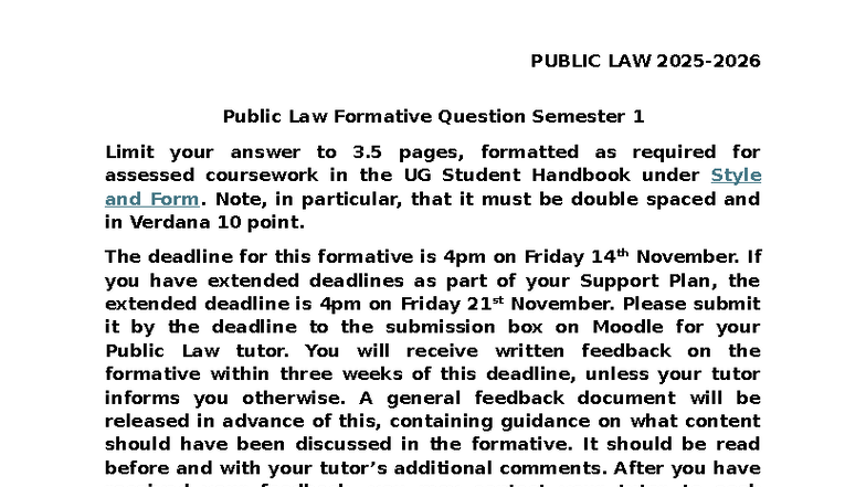Public Law Formative Question - Semester 1 2025-26 - Studocu