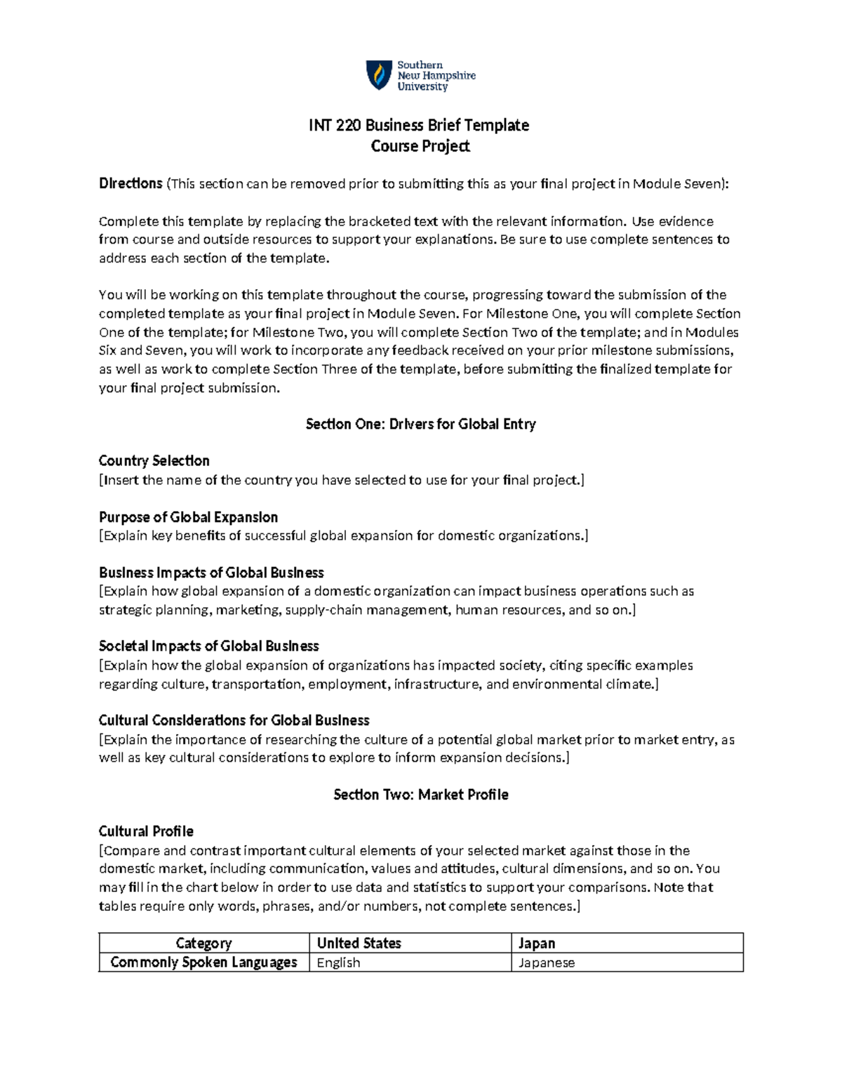 INT 220 Business Brief Template: Milestone 2 Project Guide - Studocu