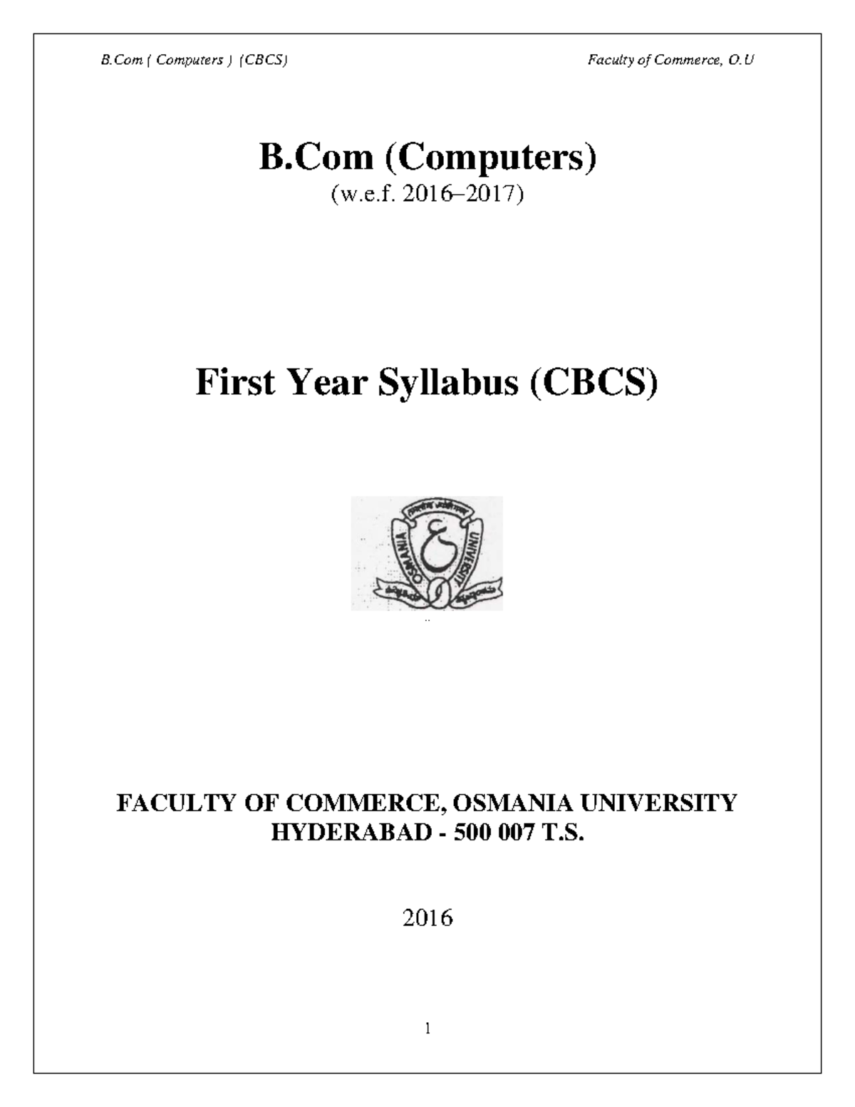 B.Com (Computers) (CBCS) 2016-2017 Syllabus Overview and Course ...