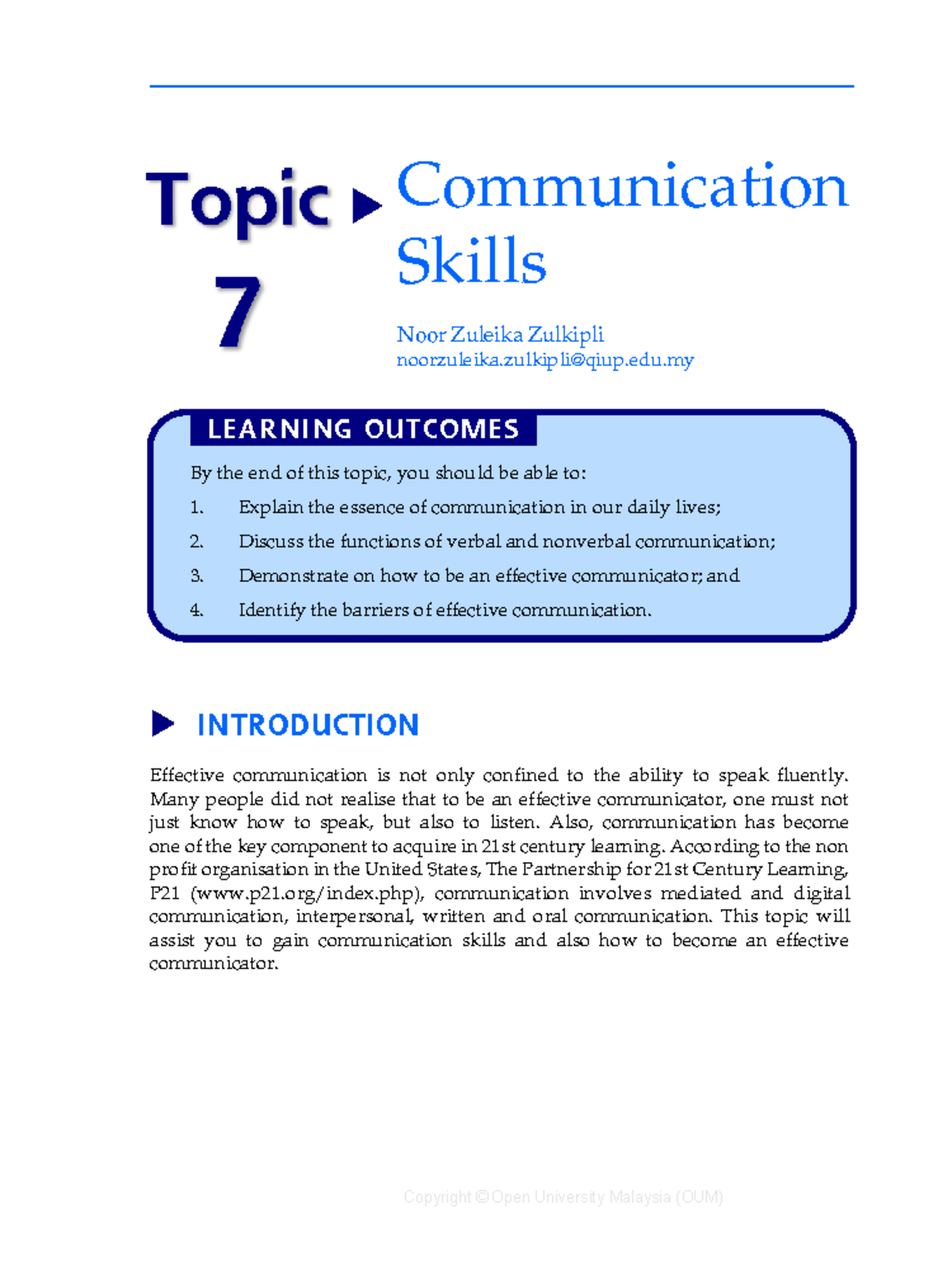 CHAP 7 OUMH1603 Learning Skills for 21st Century c Apr20 - INTRODUCTION ...