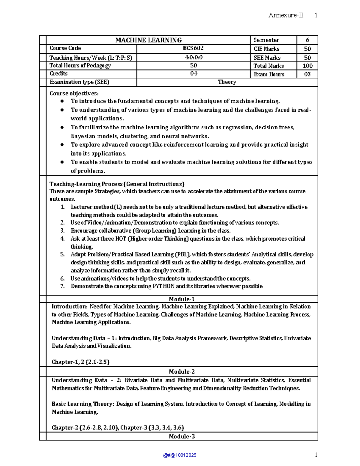 ML-BCS602 - Machine Learning Syllabus for Semester 6 - Studocu