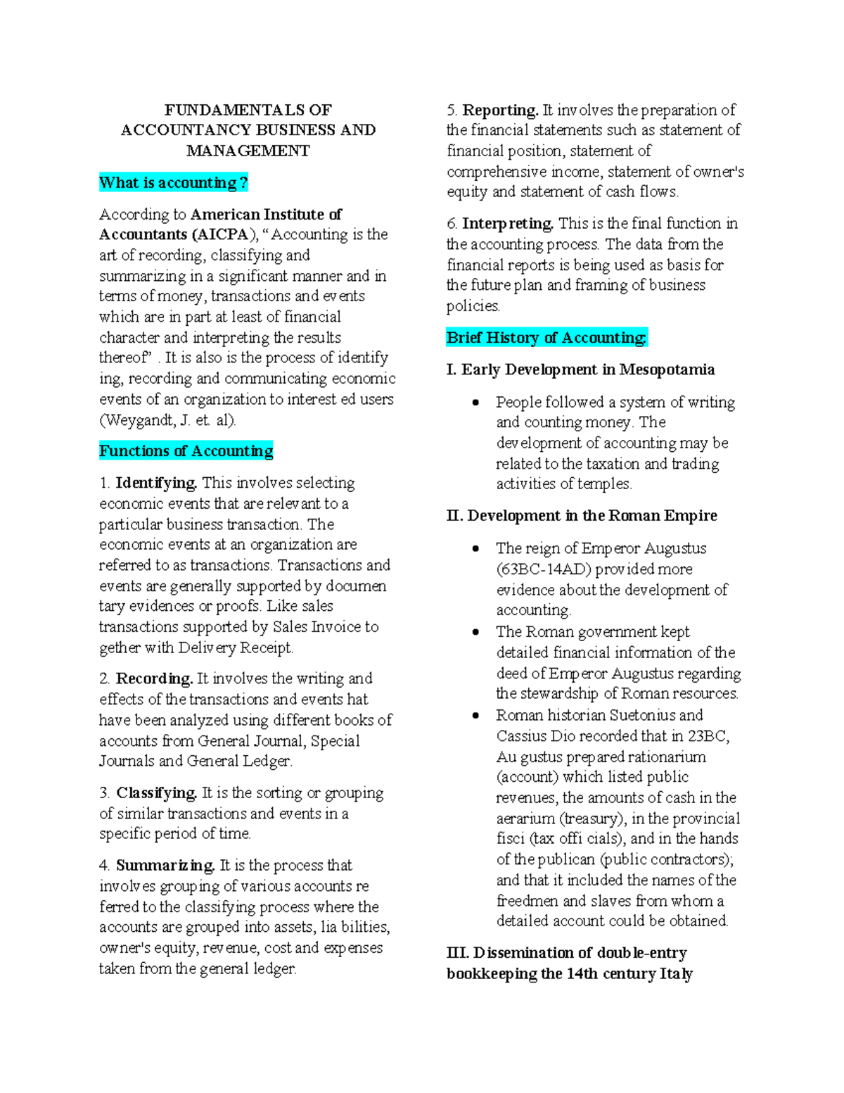 FUNDAMENTALS OF ACCOUNTANCY: Key Concepts & History Review - Studocu