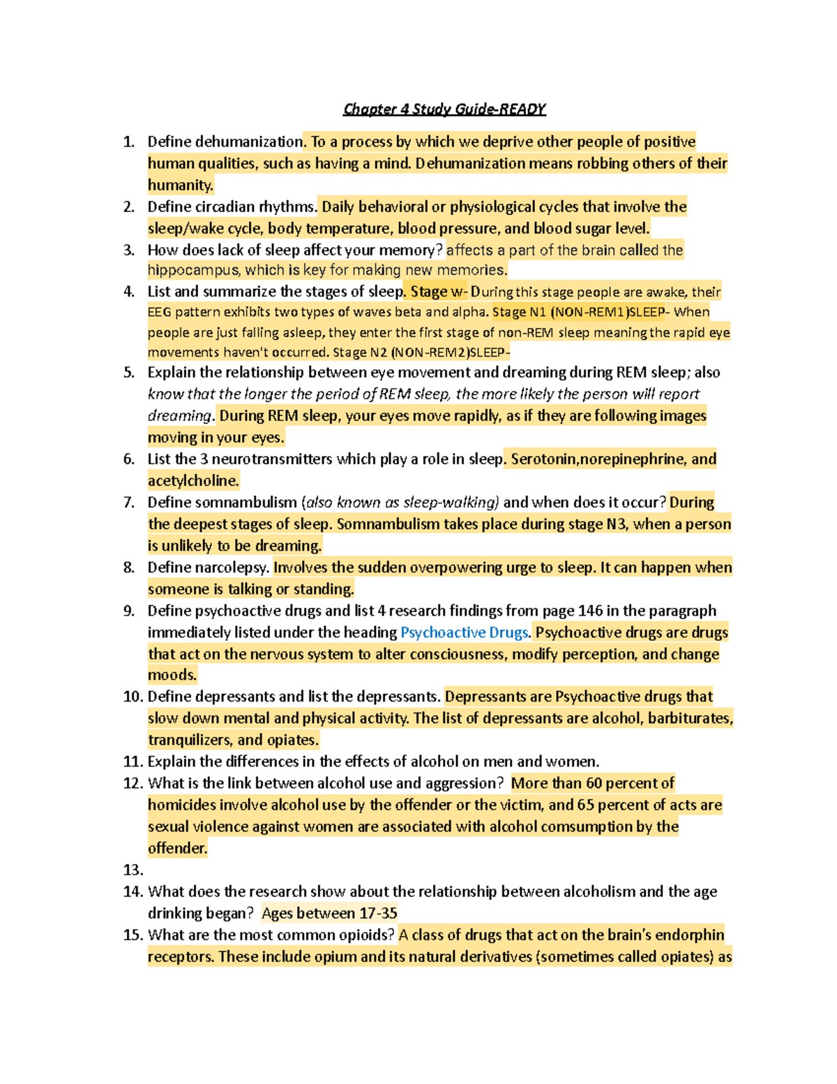 Chapter 4 Study Guide: Sleep, Psychoactive Drugs & Effects - Spring '23 ...