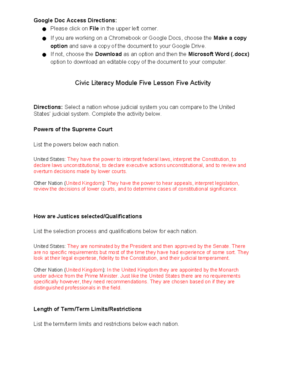 Civic Literacy M5 L5 Activity: Comparing Judicial Systems - Studocu