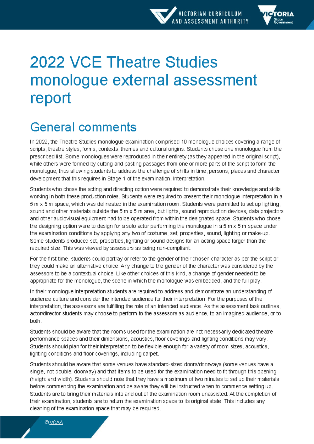 2022 VCE Theatre Studies Monologue Assessment Report - Studocu