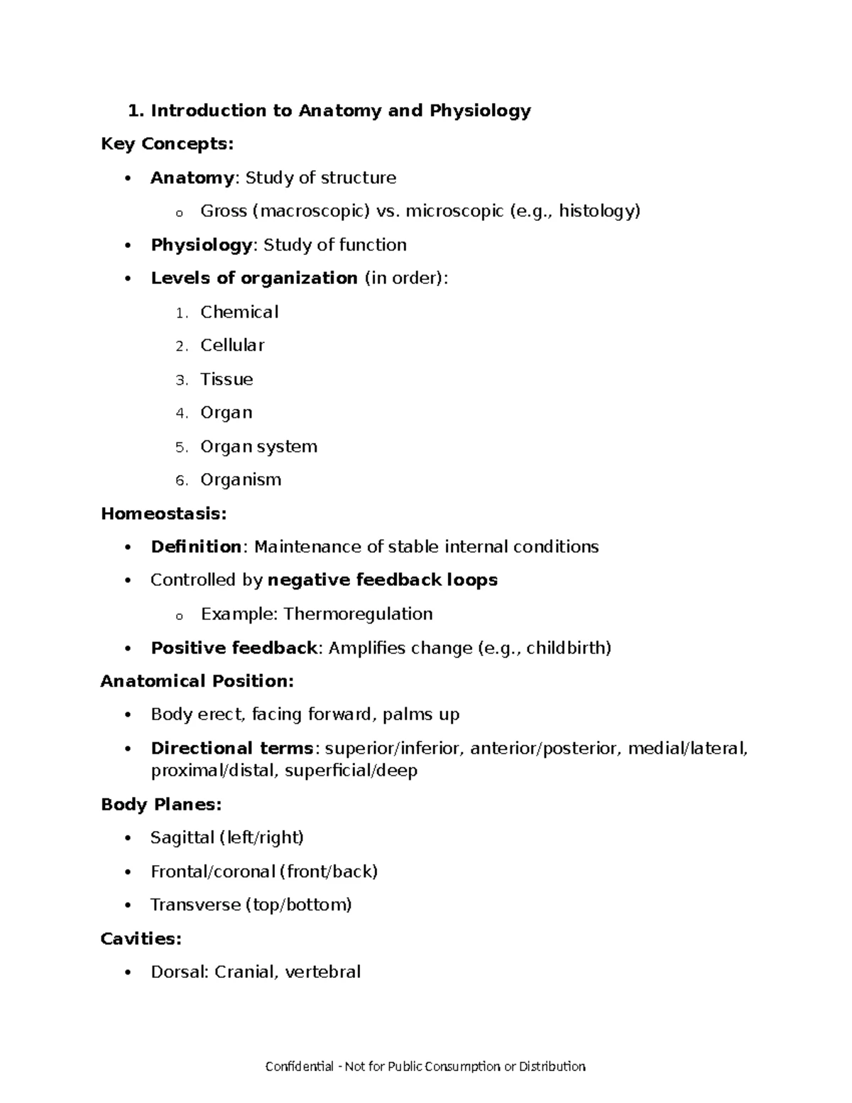 A&P 1 Exam 1 Class Notes: Intro to Anatomy & Physiology - Studocu