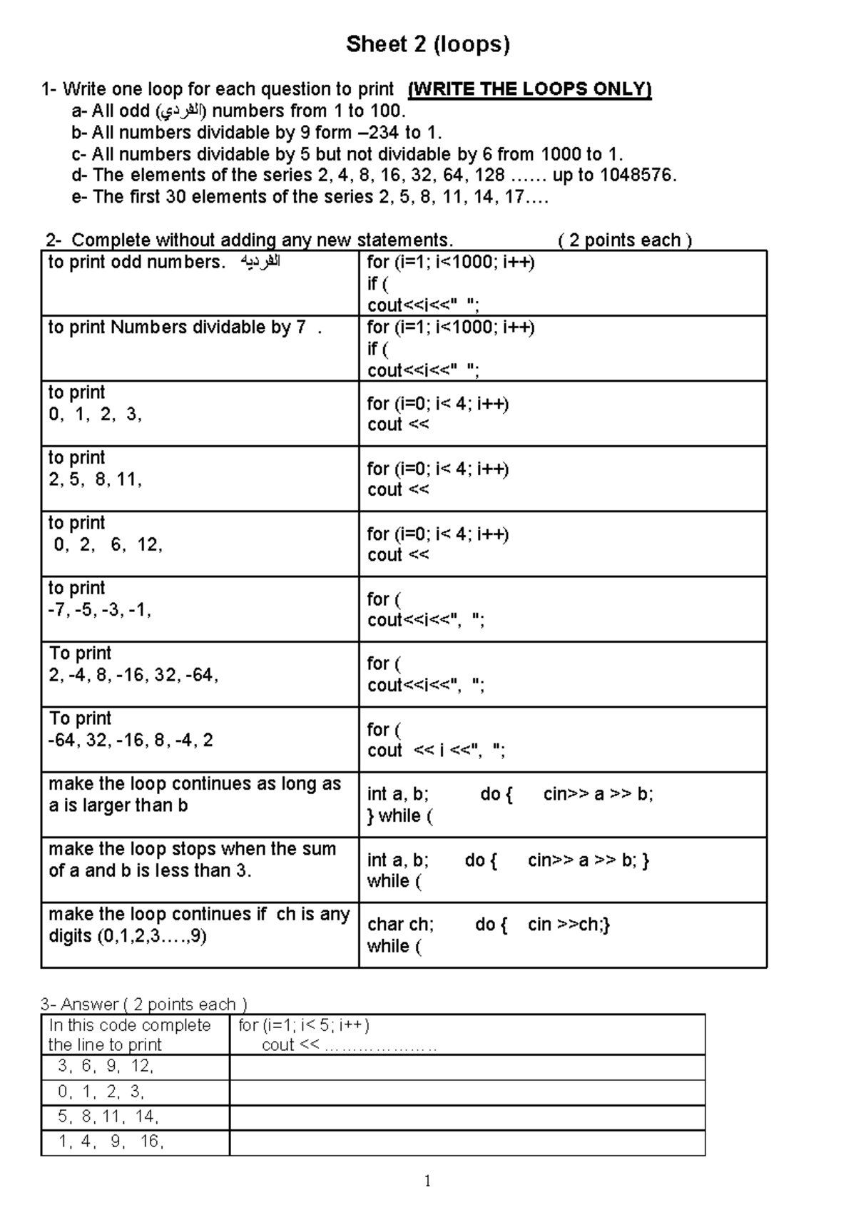 Sheet 2 (Loops) - Coding Exercises for Loop Implementations - Studocu