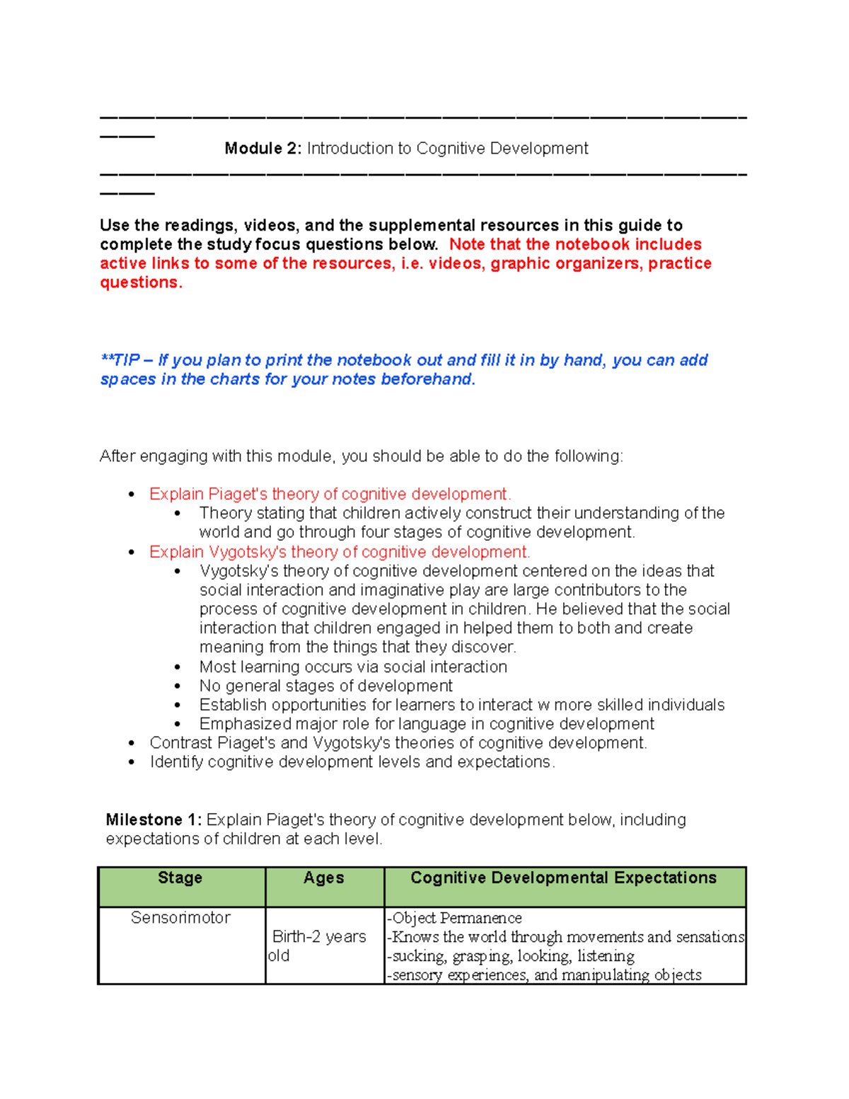 WGU-D094 Module 2 Notebook: Cognitive Development Theories (5-11) - Studocu