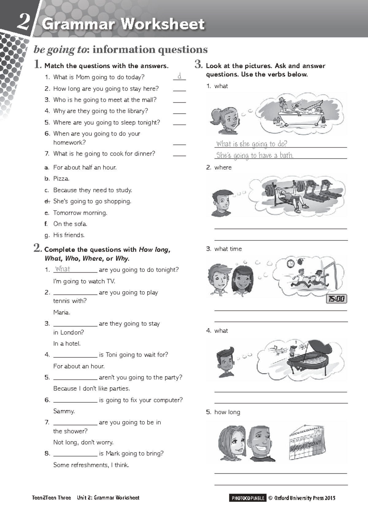 T2T3 U2 Grammar Worksheet: Be Going To & Info Questions - Studocu