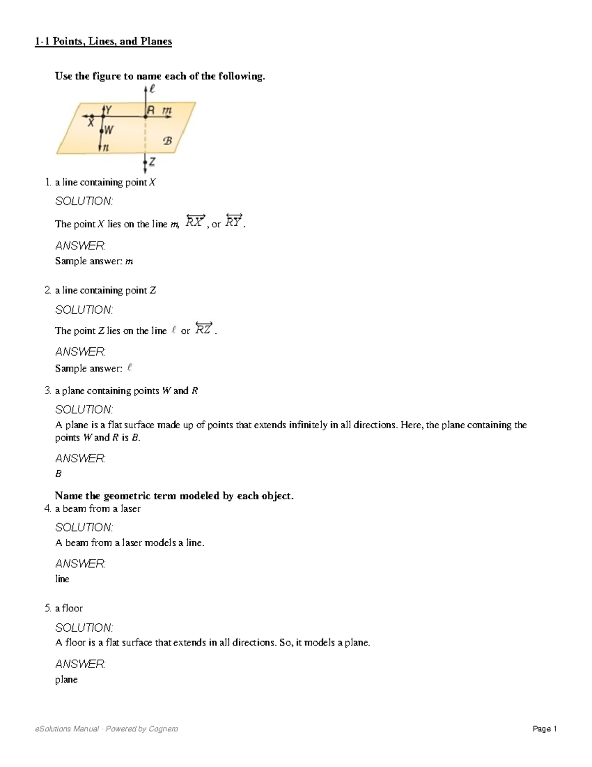 1-1 Points, Lines, and Planes: Geometric Relationships and Models - Studocu