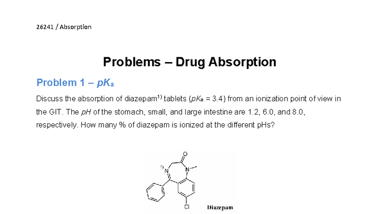 26241 Lecture 2: Drug Absorption Problems & Solutions - Studocu
