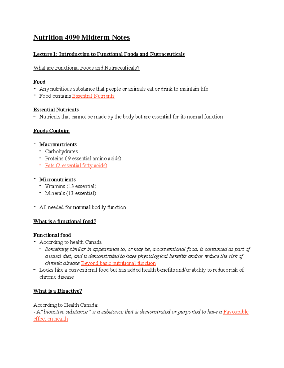 NUTR FOOD 4090 midterm notes - Nutrition 4090 Midterm Notes Lecture 1 ...