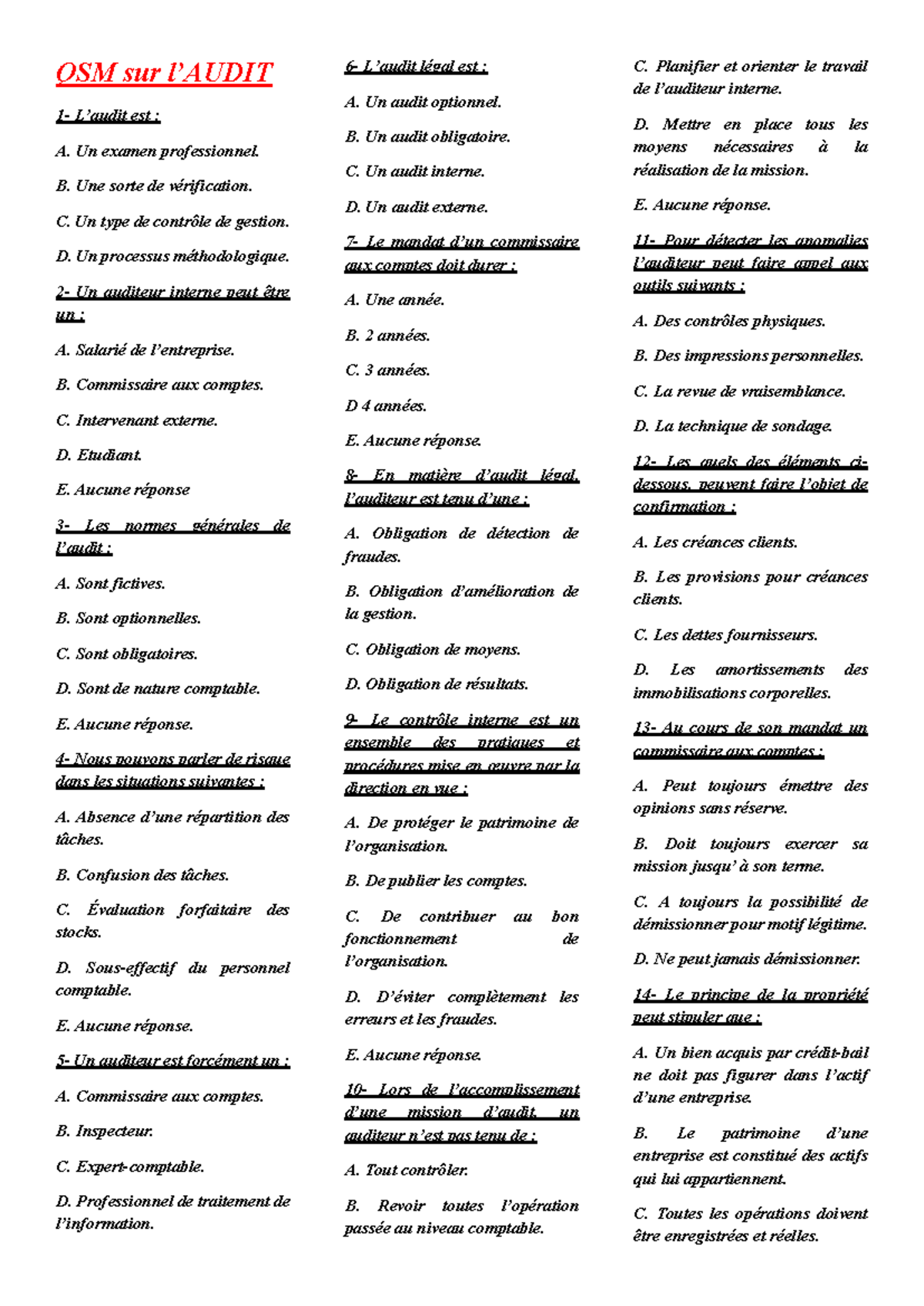 QSM Audit - Planification et Contrôle Interne des Missions - Studocu