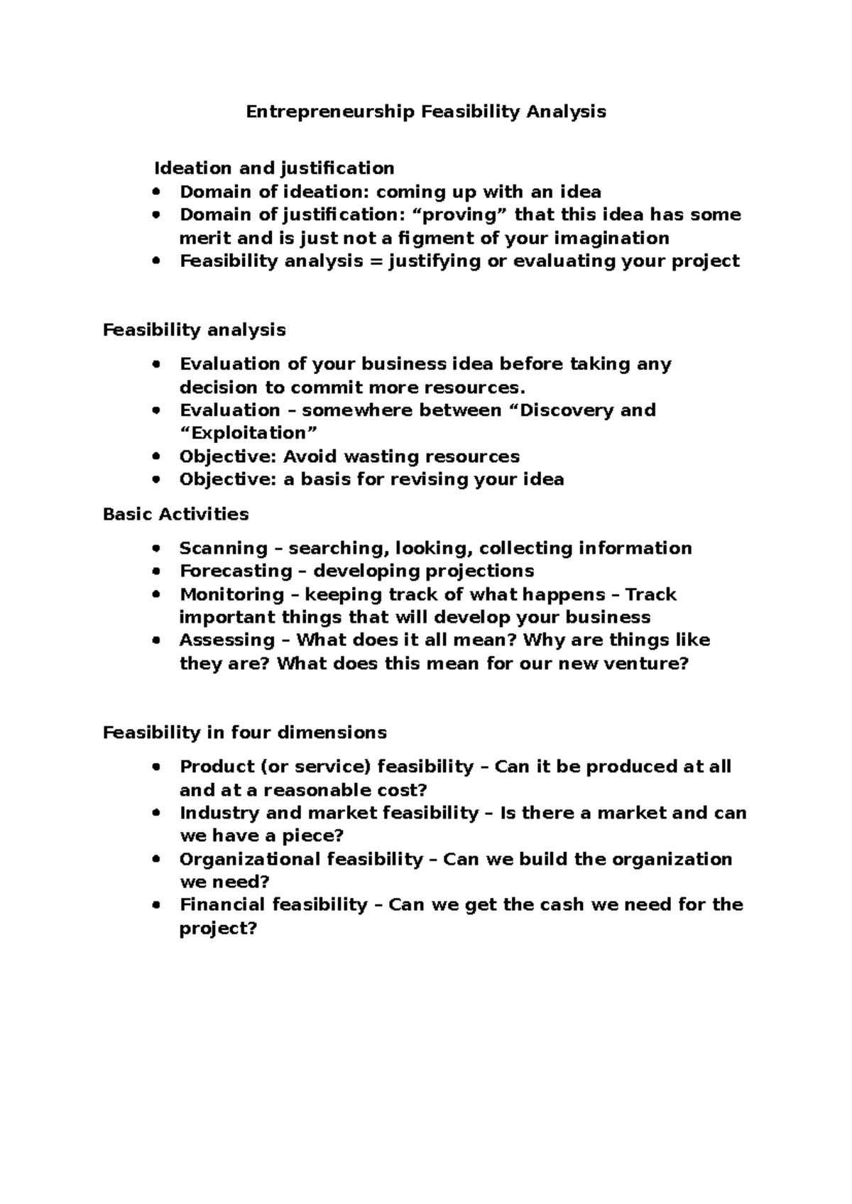 Entrepreneurship F3: Feasibility Analysis and Ideation Justification ...